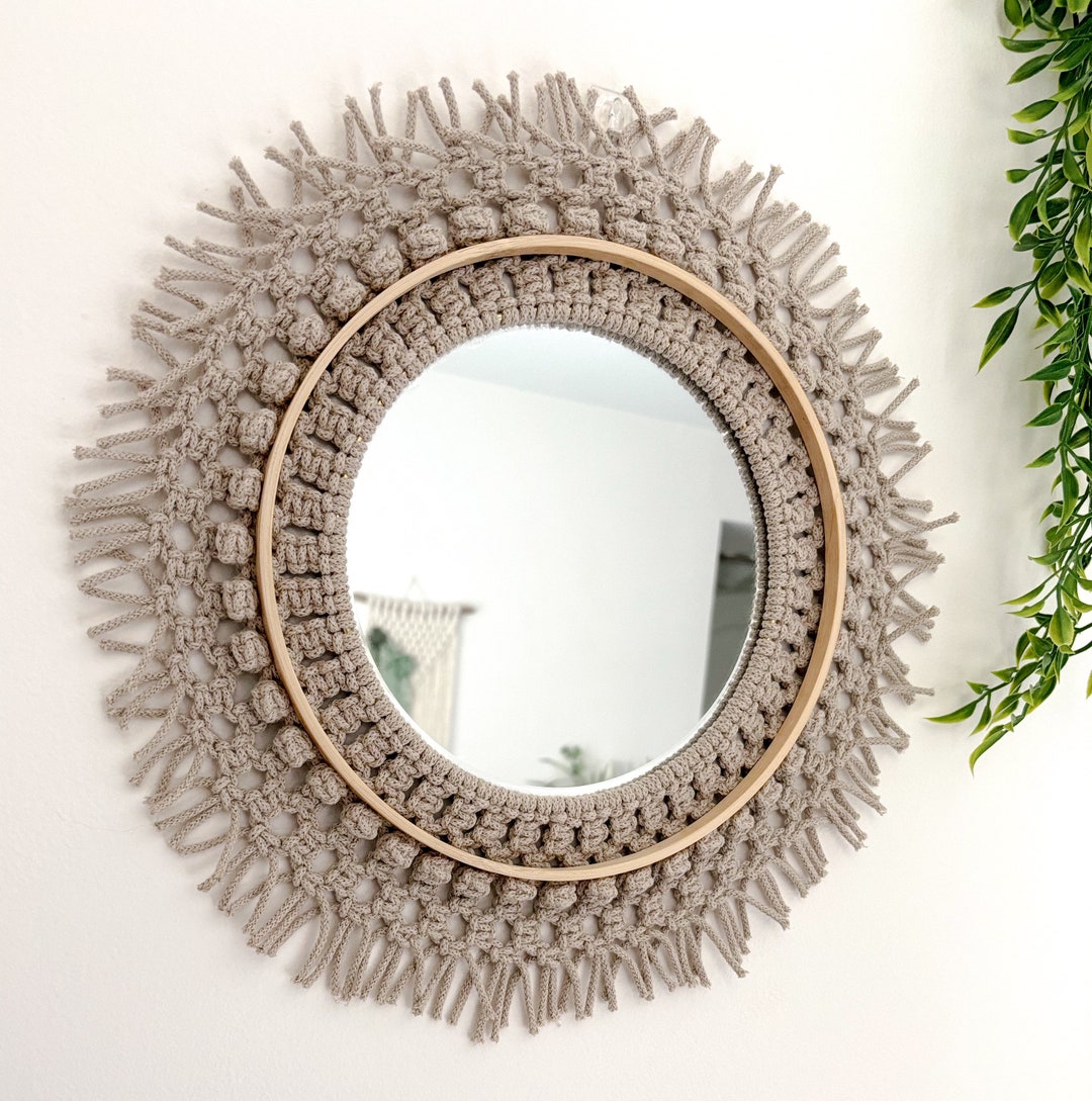 Handmade Macrame Boho Mirror With Fringe,elegant Boho Wall Mirror,round ...