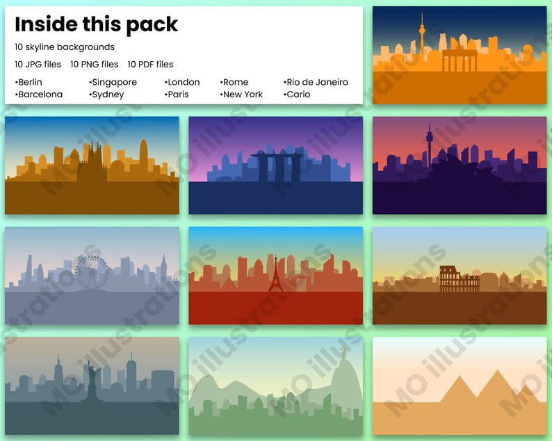 10 Simple City Skyline Backgrounds | PNG, JPG and PDF - Etsy
