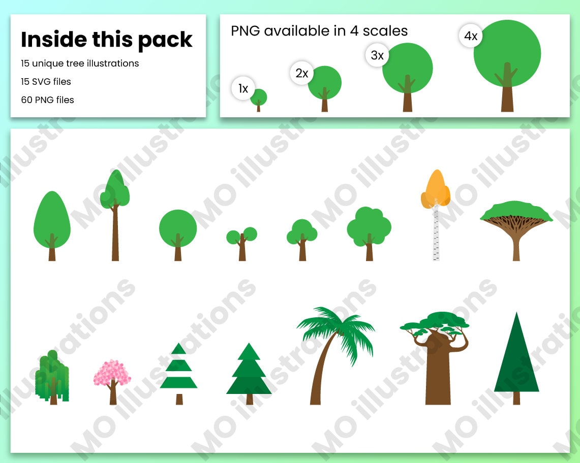 15 Simple Trees Clipart | PNG and SVG - Etsy
