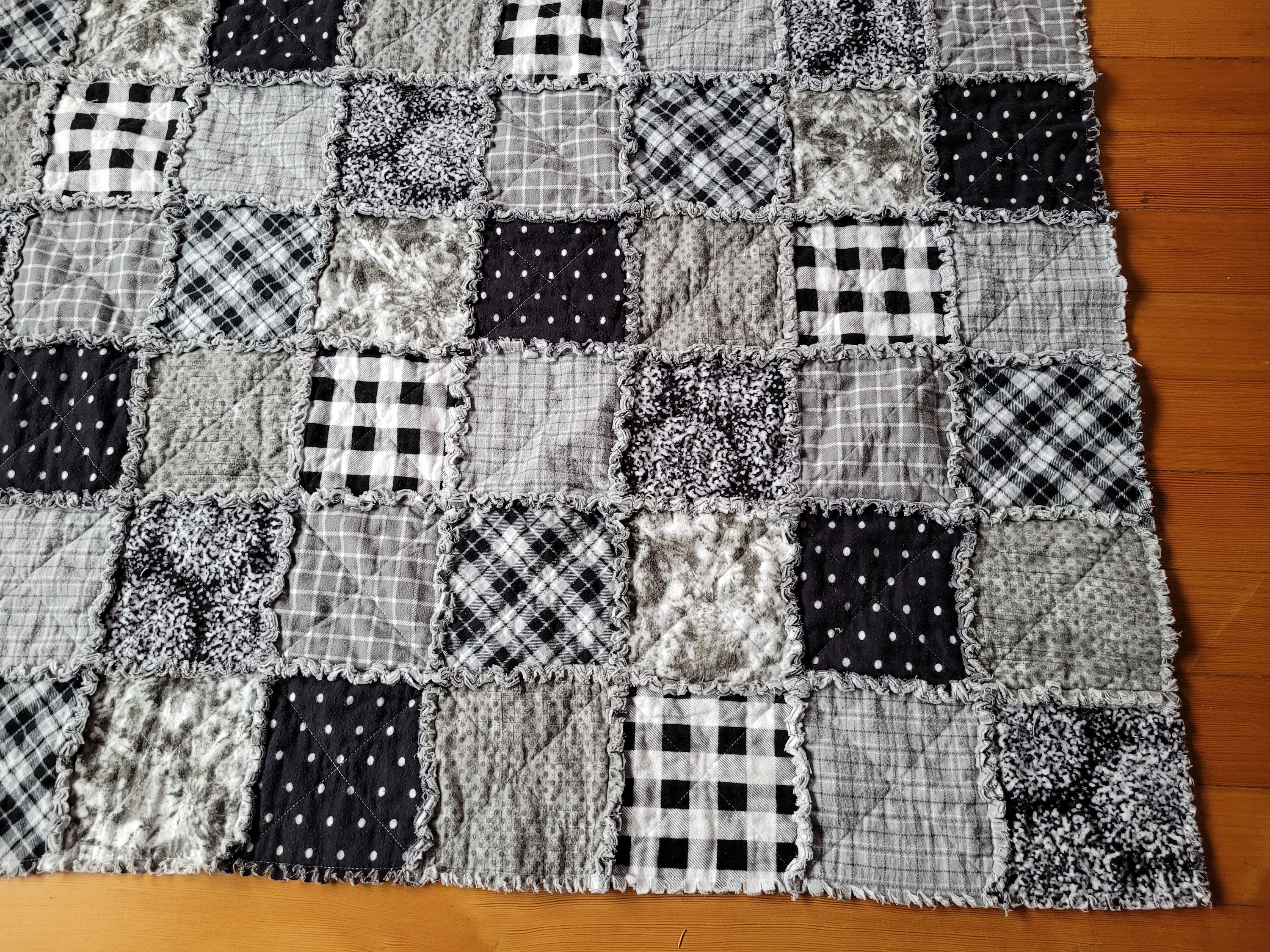 Handmade Flannel Rag Quilt Gray, Black & White 17 60 in X 48in - Etsy