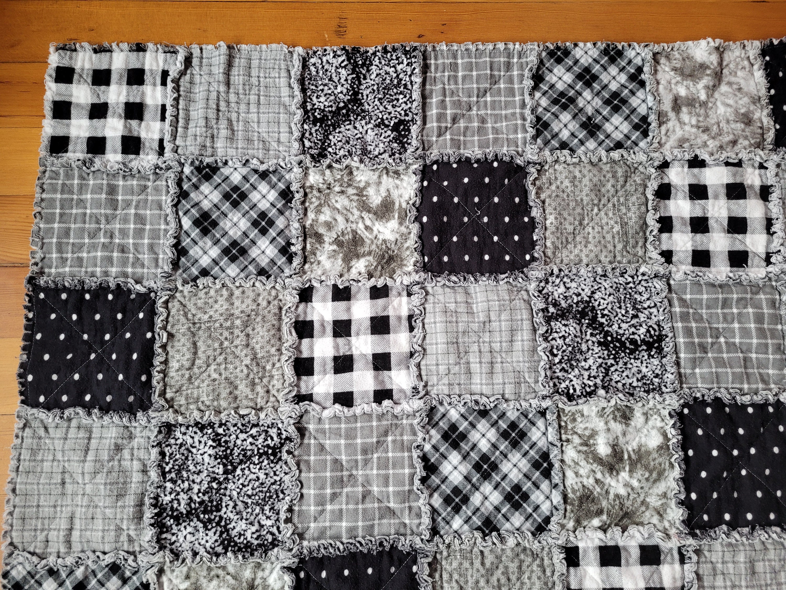 Handmade Flannel Rag Quilt Gray, Black & White 17 60 in X 48in - Etsy