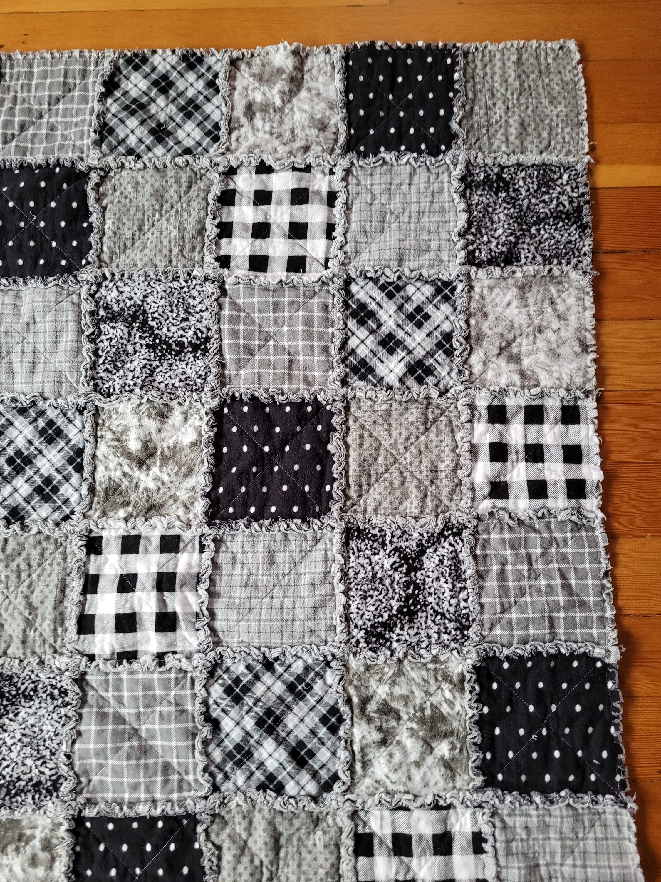 Handmade Flannel Rag Quilt Gray, Black & White 17 60 in X 48in - Etsy