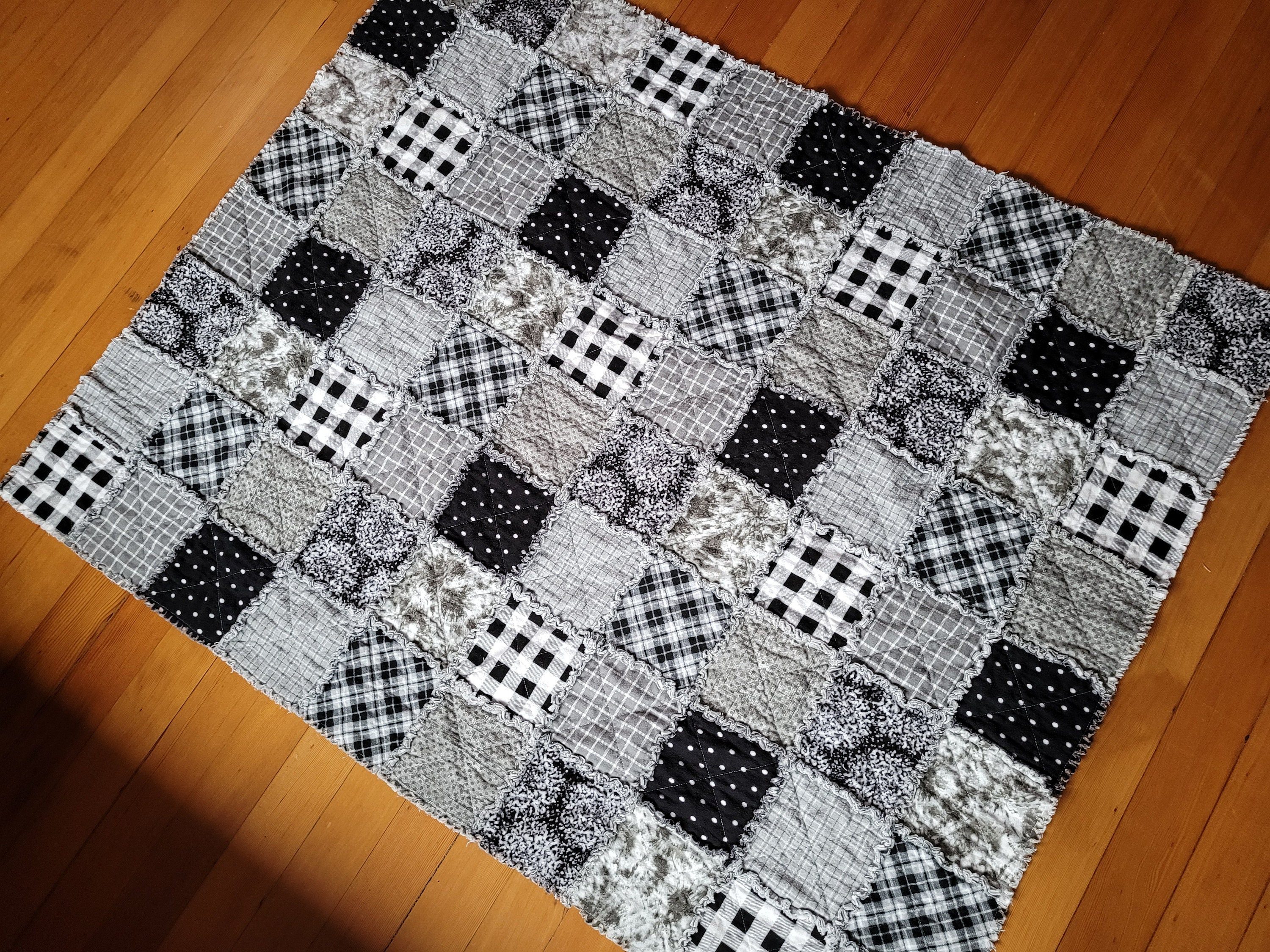Handmade Flannel Rag Quilt Gray, Black & White 17 60 in X 48in - Etsy