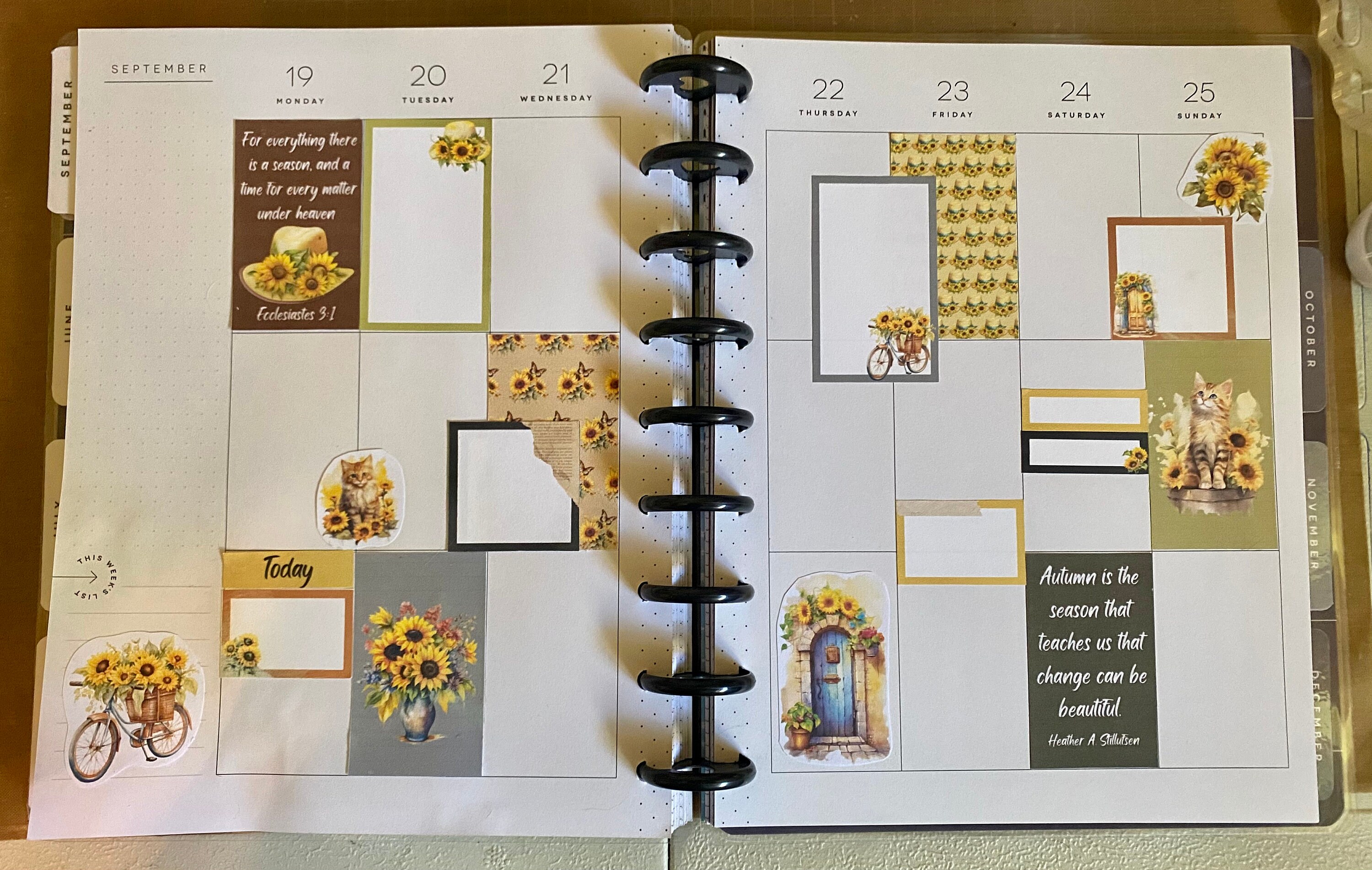 Printable Sunflower Fall Planner Stickers, Happy Planner Classic, Fall ...