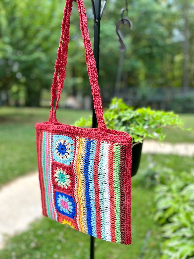 Crochet Raffia Bag / Raffia Shoulder Bag / Multicolor Crochet Bag ...