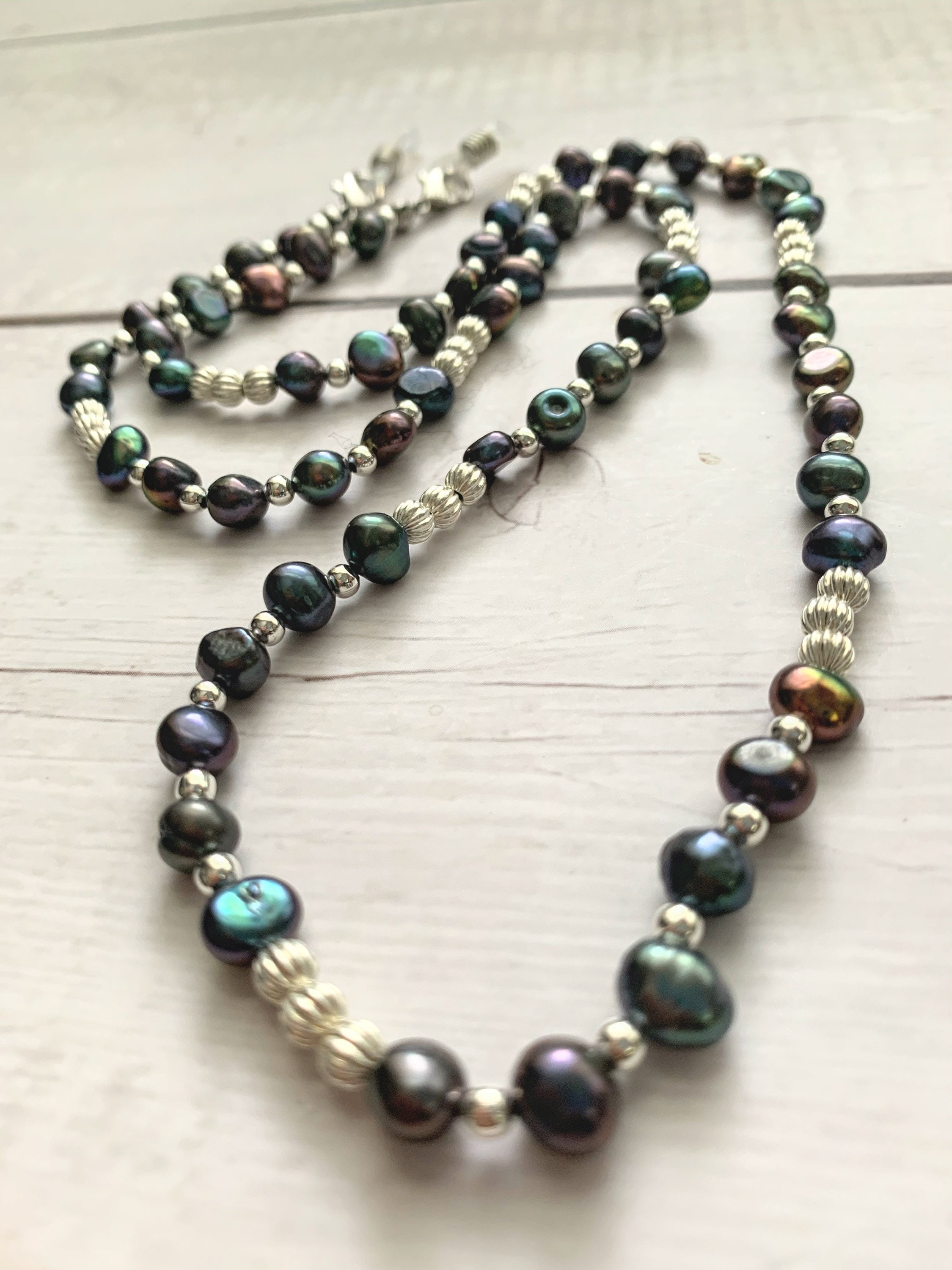 Peacock Pearl Sunglasses Strap / Genuine Pearl Eyeglass Chain / Mask ...