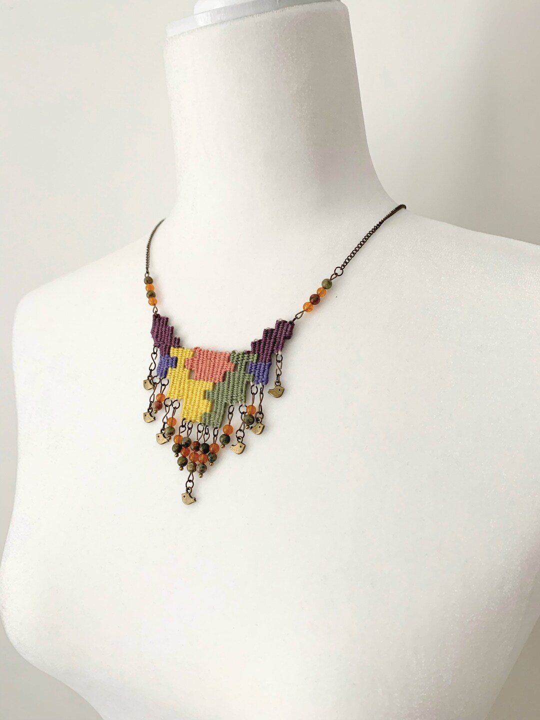 Handwoven Statement Necklace / Weaving Pendant / Fiber Art Necklace ...