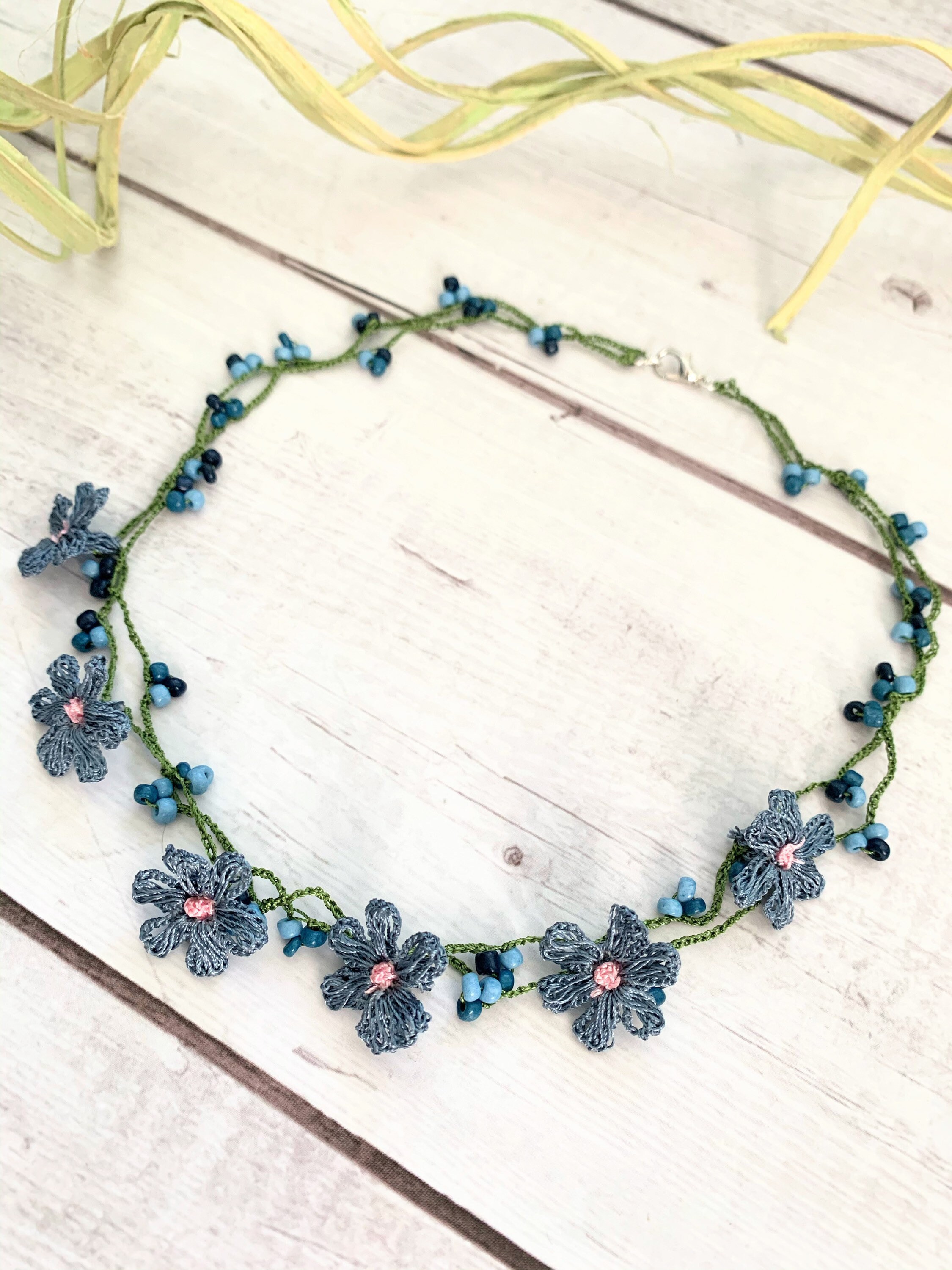 Forget Me Not Necklace / Boho Crochet Necklace / Flower | Etsy