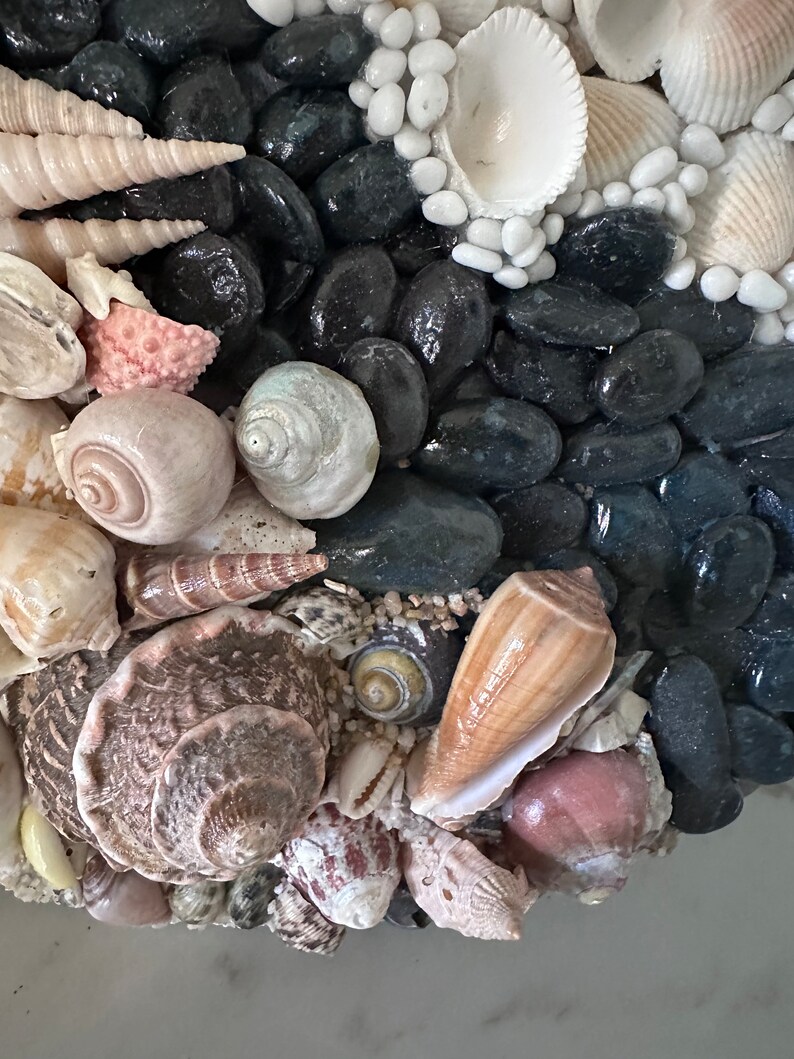 Round Coastal Mixed Media Mosaic, Seashells, Pebbles, Tiles - Etsy