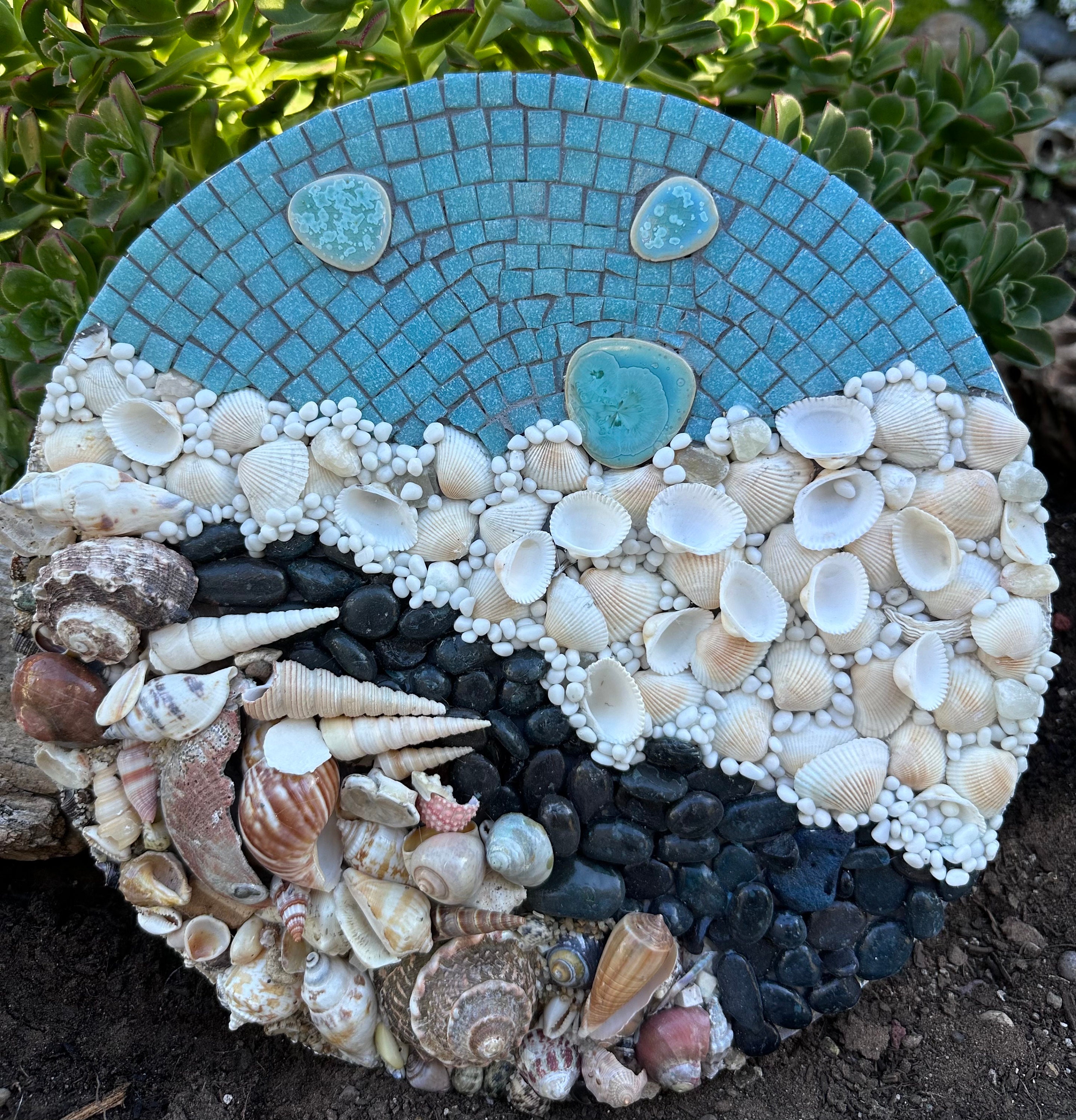 Round Coastal Mixed Media Mosaic, Seashells, Pebbles, Tiles - Etsy