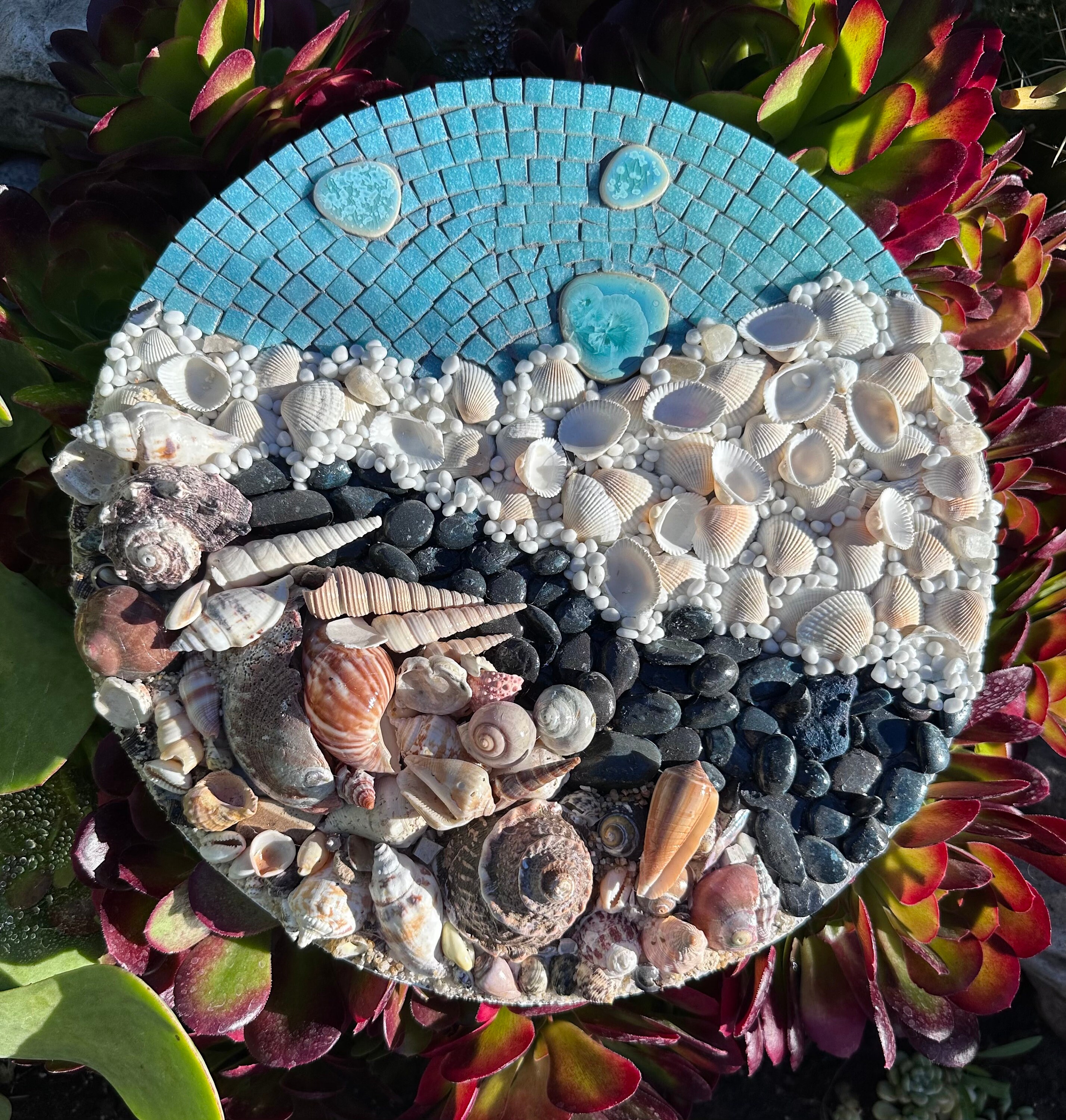 Round Coastal Mixed Media Mosaic, Seashells, Pebbles, Tiles - Etsy