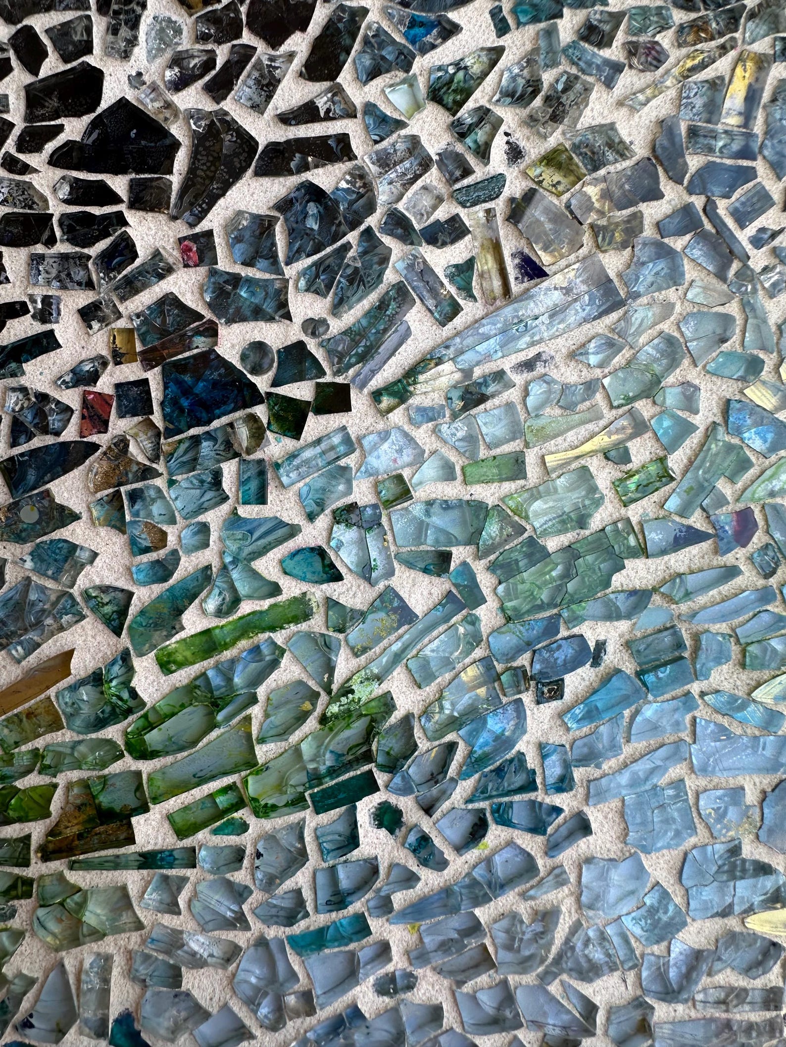 Tempered Glass Abstract Mosaic Art, Iridescent, Blue, Gray, Green. 6x9 ...