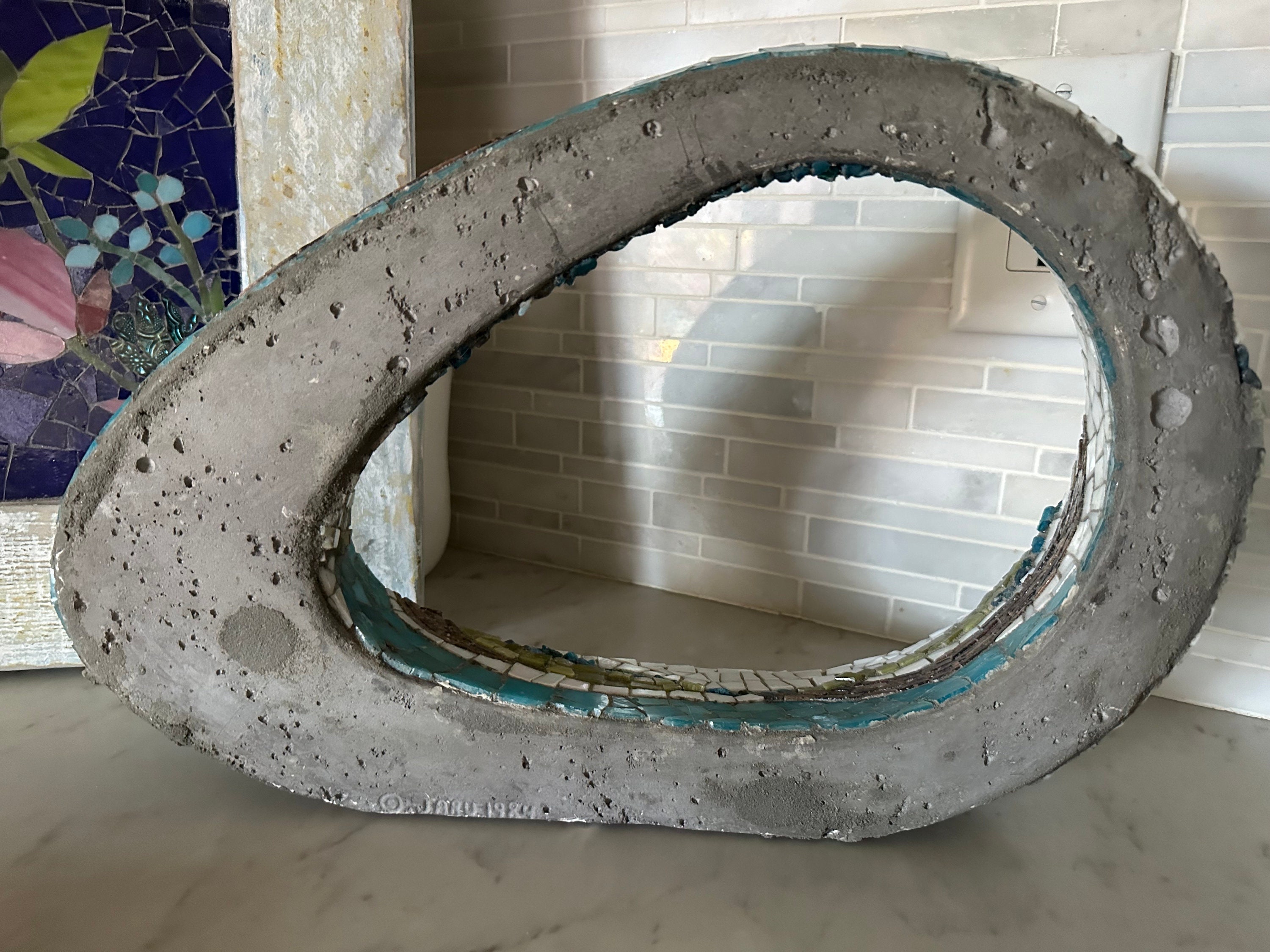 Handmade Large Abstract Heavy Concrete Sculpture. Mosaic Using Natural ...