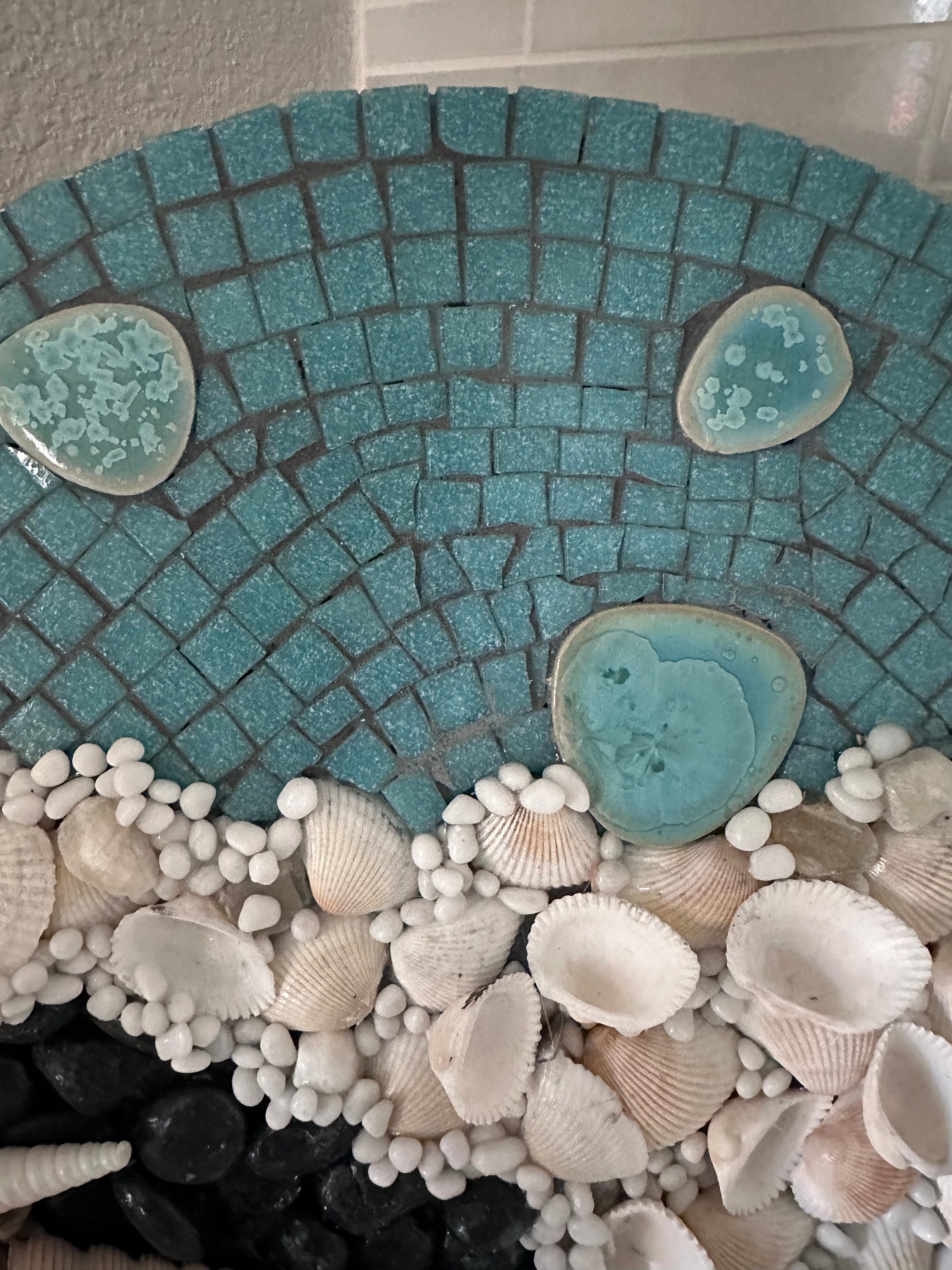 Round Coastal Mixed Media Mosaic, Seashells, Pebbles, Tiles - Etsy