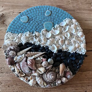 Round Coastal Mixed Media Mosaic, Seashells, Pebbles, Tiles - Etsy