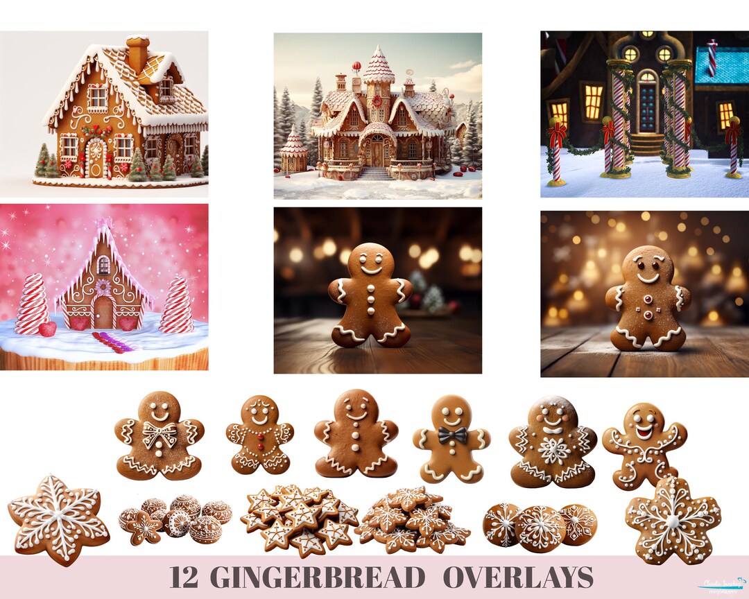 BUNDLE Gingerbread Overlays and Backgrounds, Gingerbread House ...