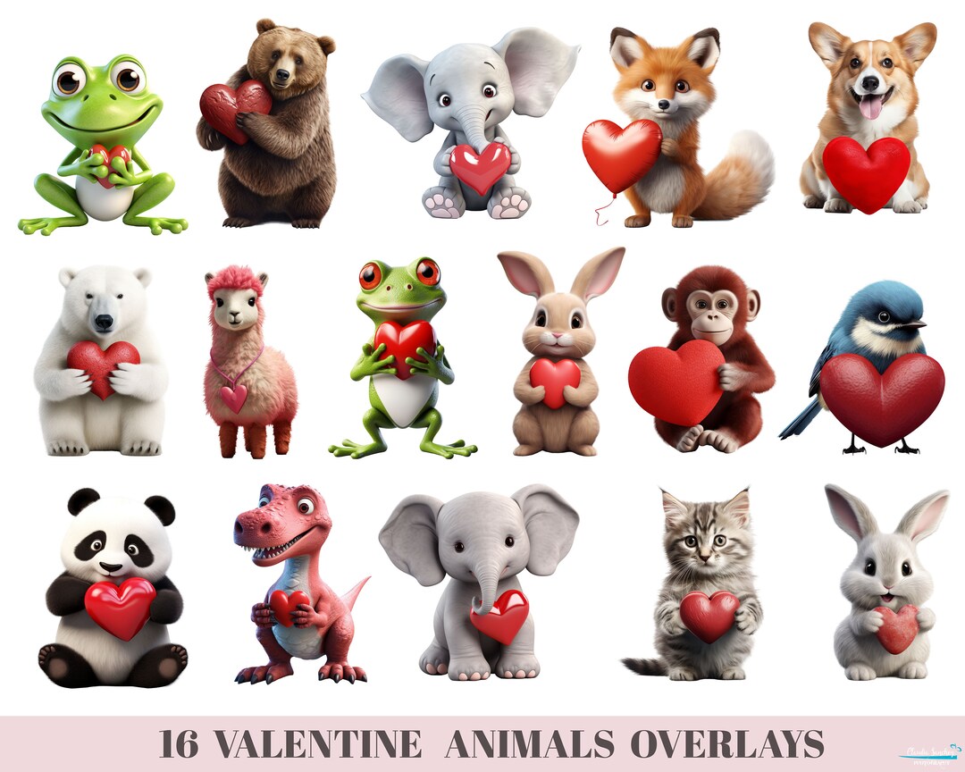 BUNDLE Valentine Animals Overlays, Animals Love, Bear, Bunny, Frog and ...