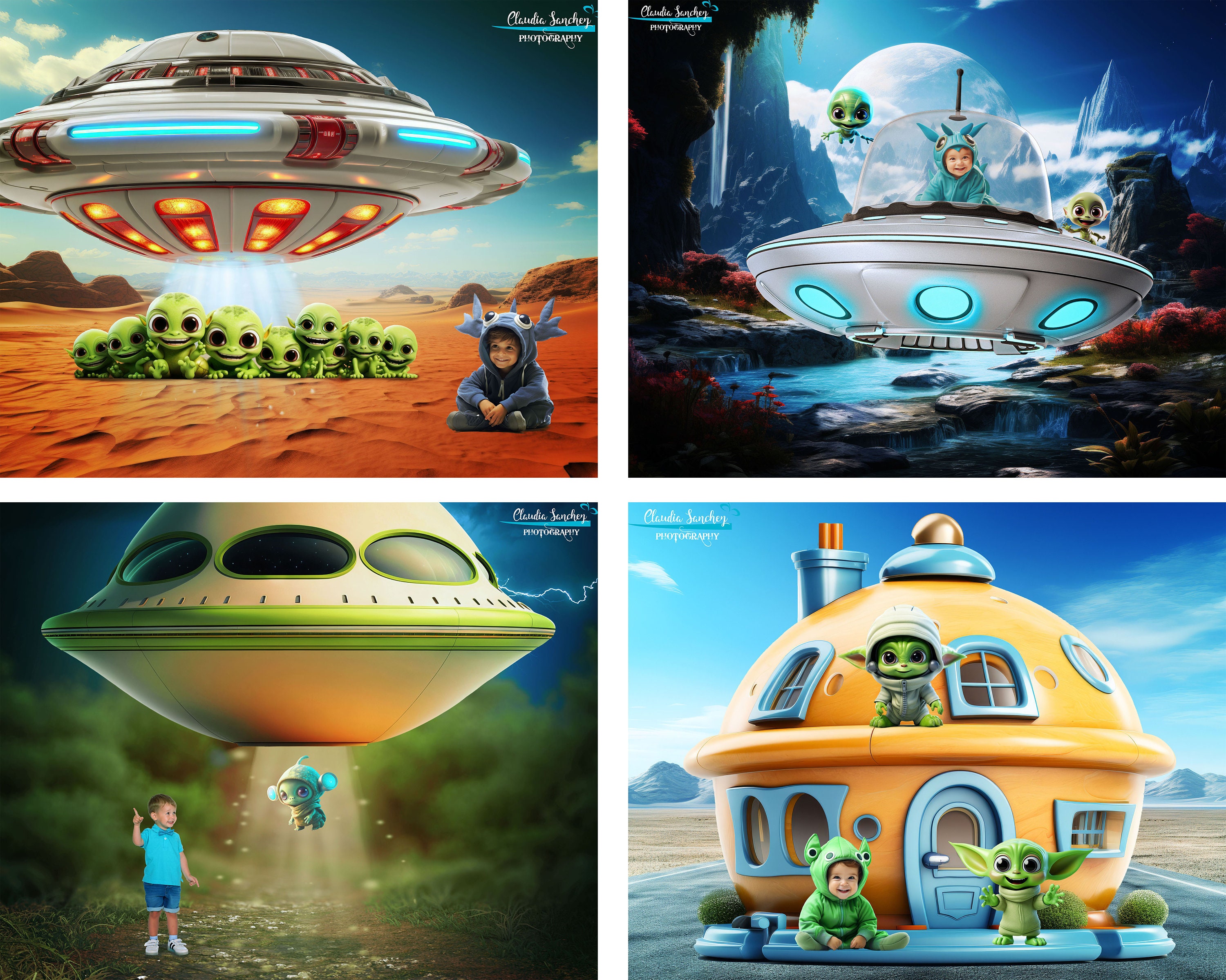 Four Alien Digital Backgrounds, UFO Backdrop, Abduction Background ...
