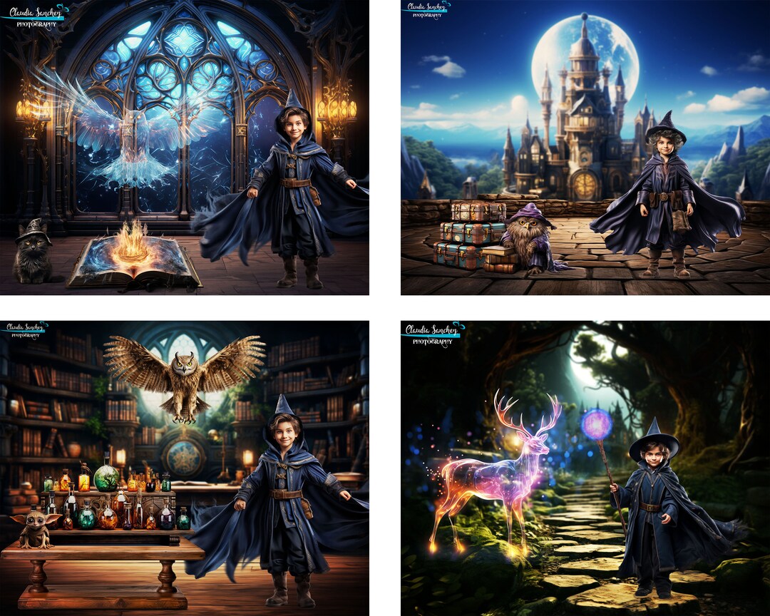 Four Wizard Digital Backgrounds, Wizard Academy, Witch Book, Black Car ...