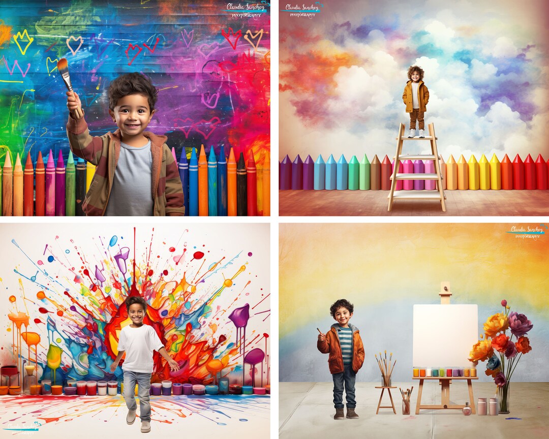 FOUR Paint/art Digital Backgrounds, Crayons, Pencils, Chalks ...