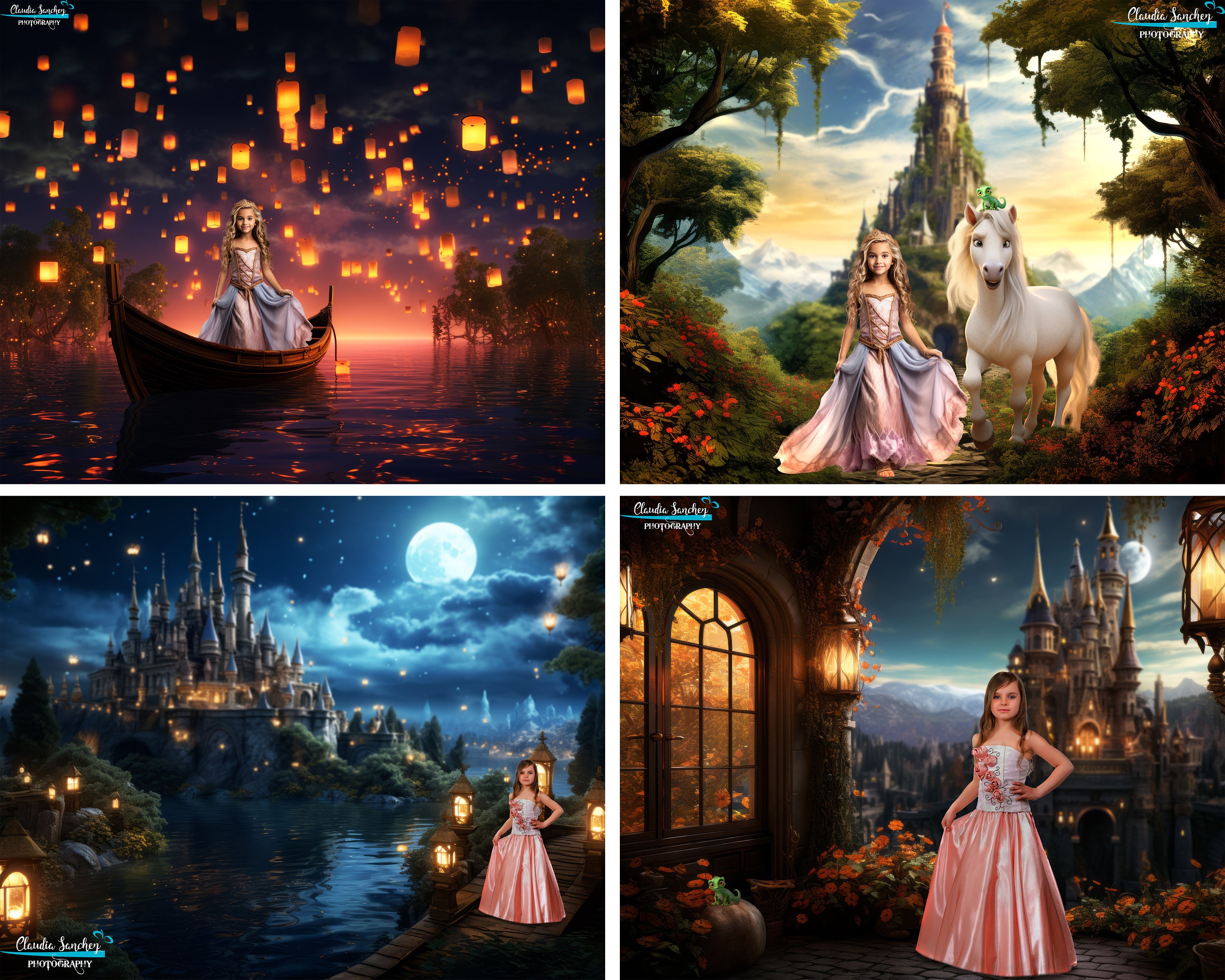 FOUR Rapunzel Princess Digital Backgrounds, Princess Backdrop, Fantasy ...