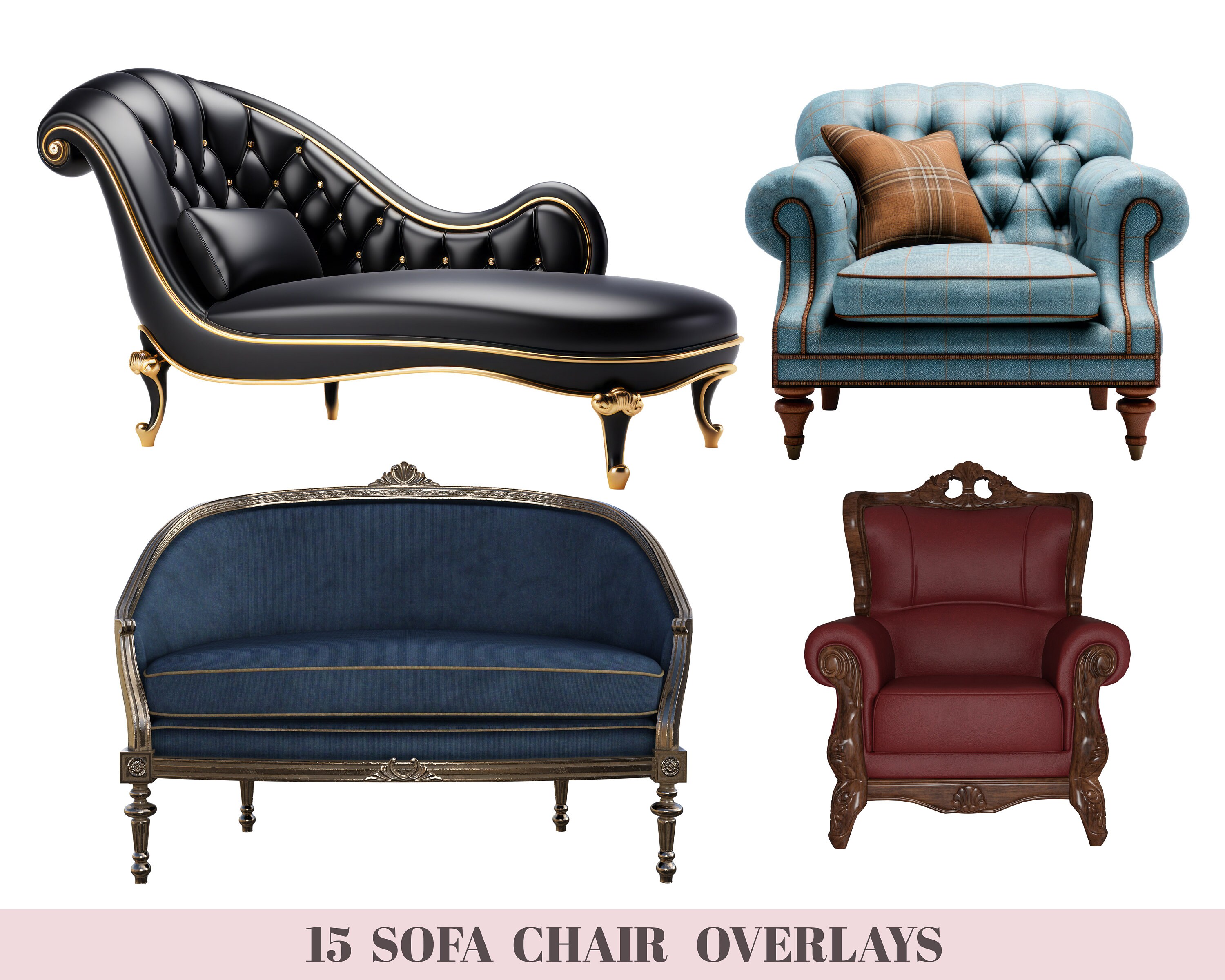 BUNDLE Furniture Overlays, Sofa, Chair, Digital Photo Overlays, PNG ...