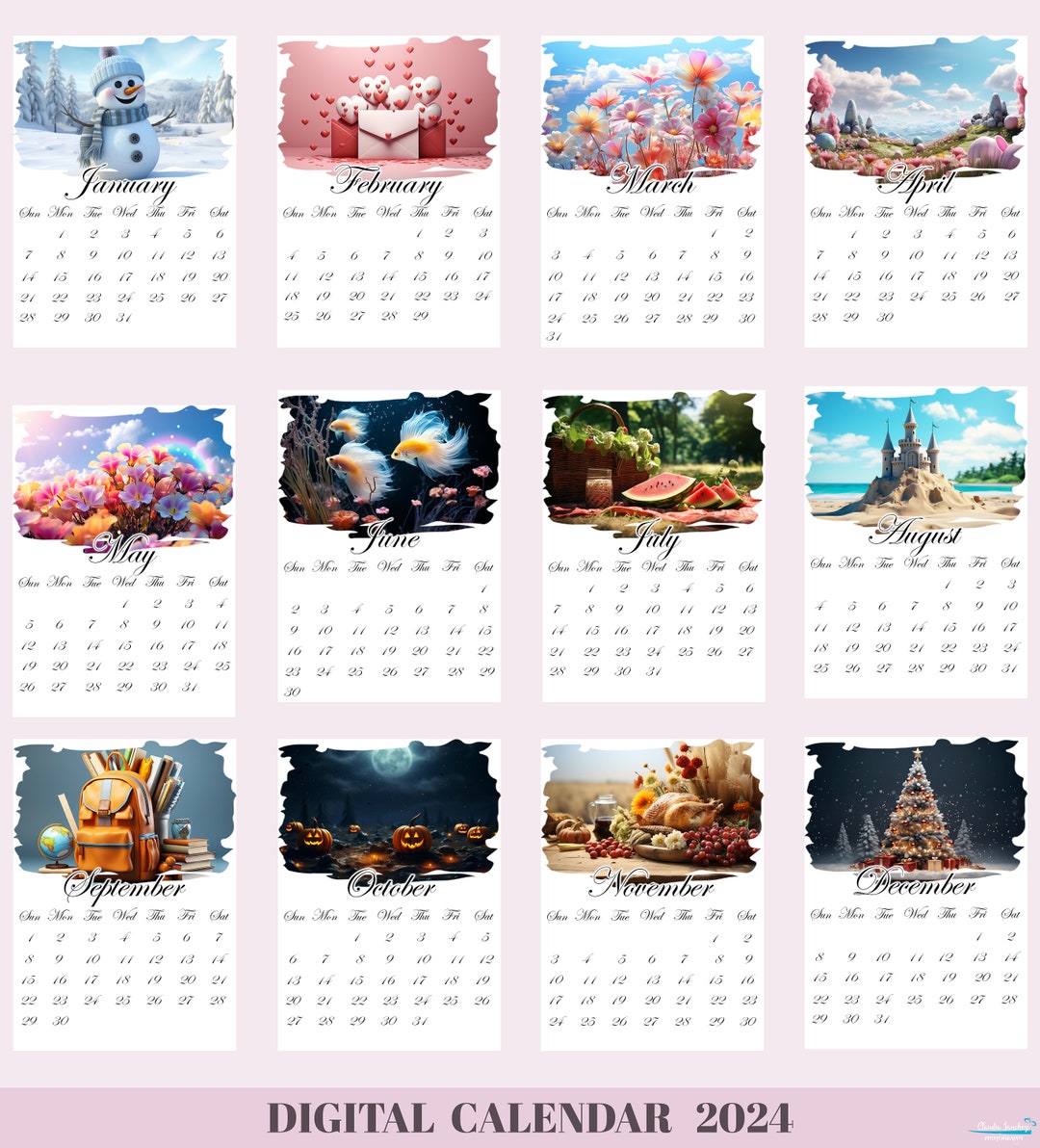 Digital Calendar 2024 Digital Photo Overlays Monthly - Etsy Australia