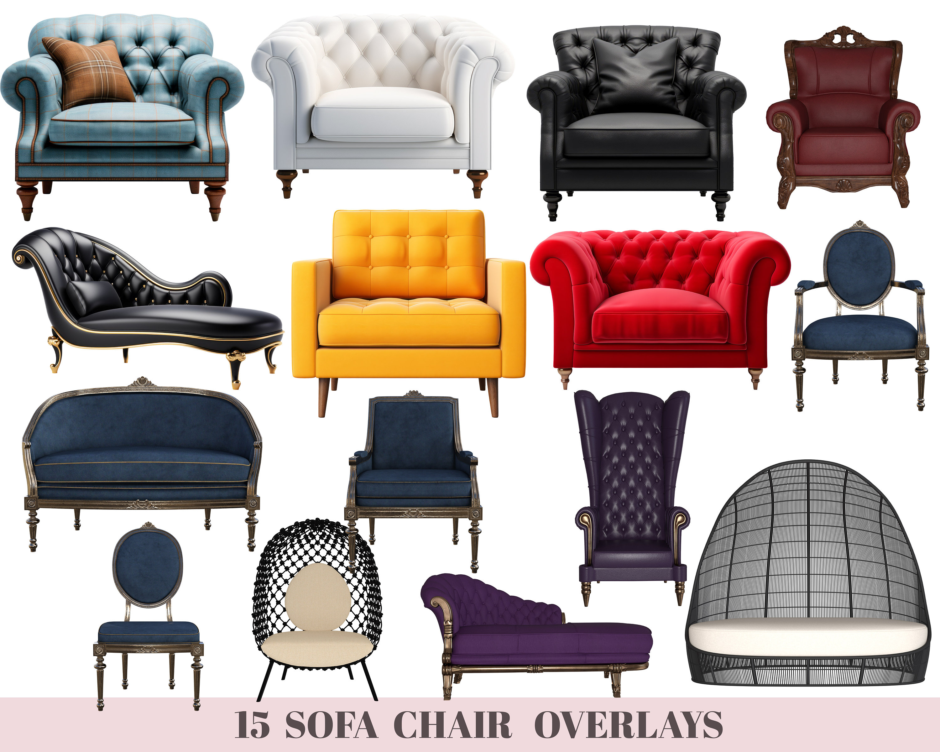 BUNDLE Furniture Overlays, Sofa, Chair, Digital Photo Overlays, PNG ...