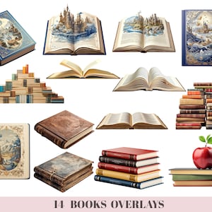 BUNDLE Books Overlays, PNG Clipart, Compositing, Digital Art ...