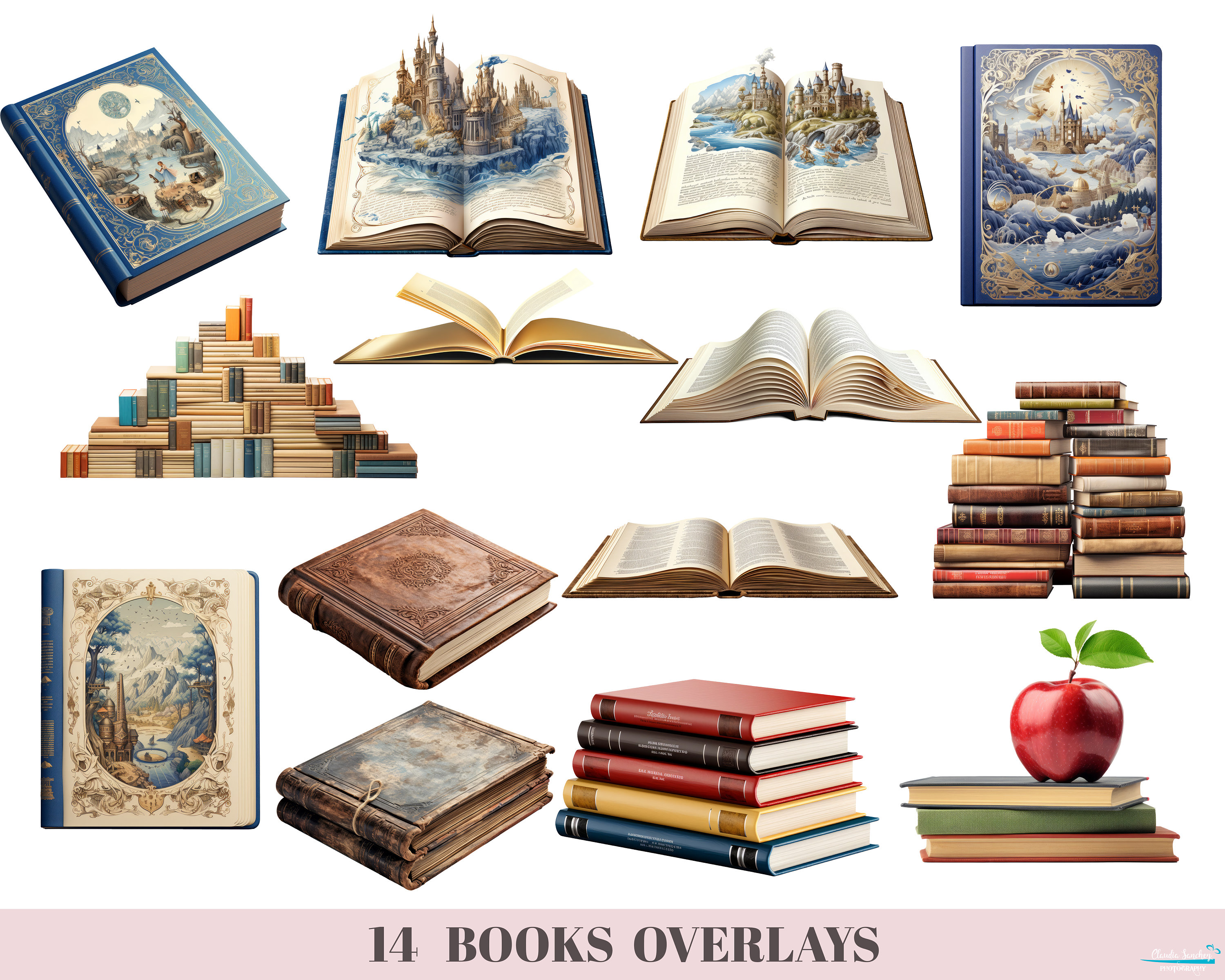 BUNDLE Books Overlays, PNG Clipart, Compositing, Digital Art ...