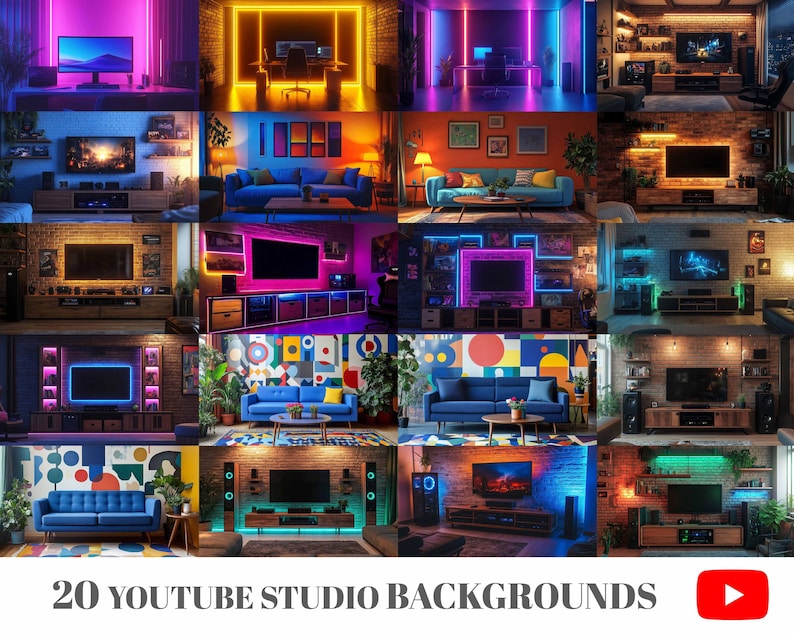 20 Professional Youtube Studio Backgrounds – Digital Backdrops (16:9 ...