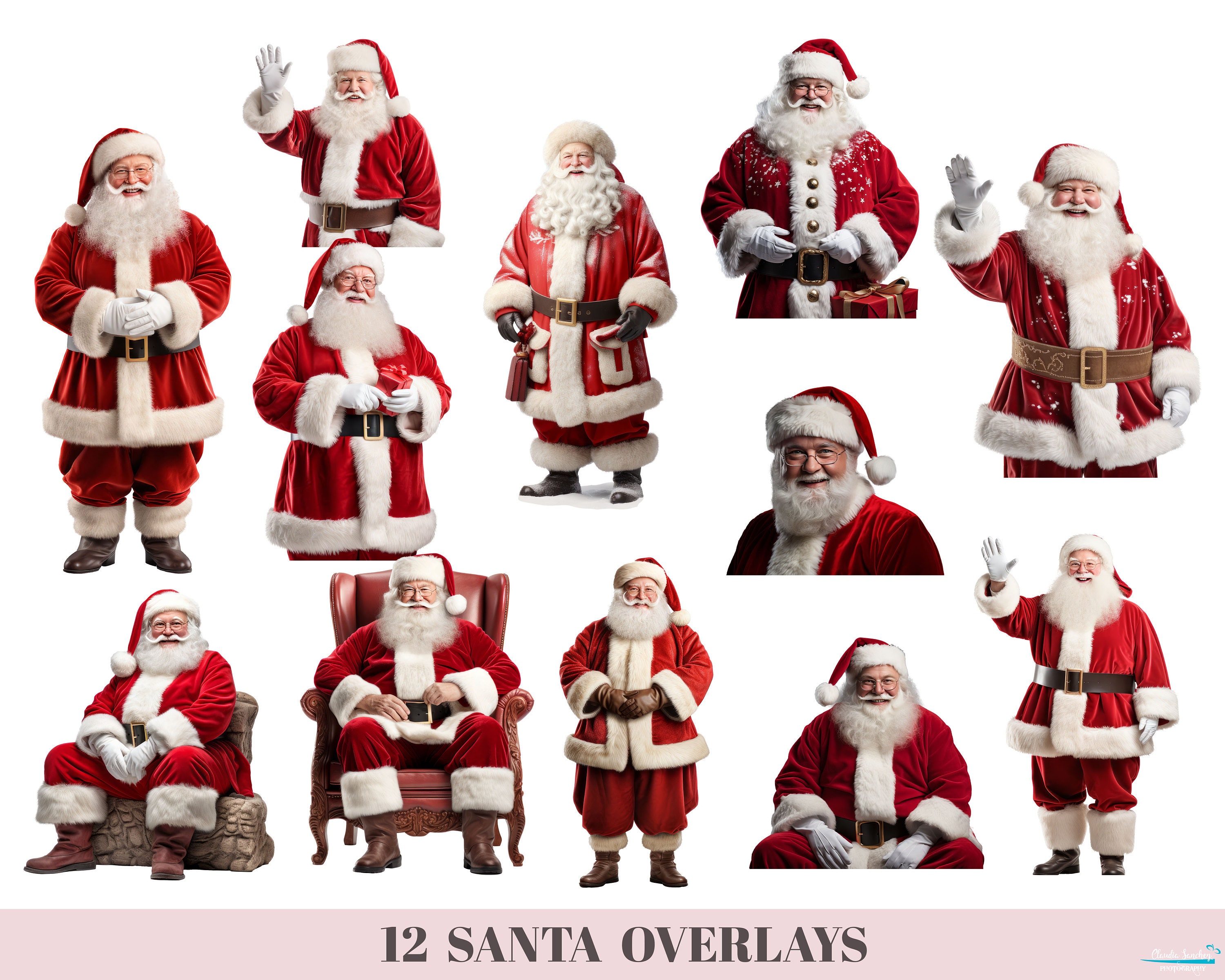 BUNDLE Santa Claus Overlays, Christmas, Digital Photo Overlays, PNG ...