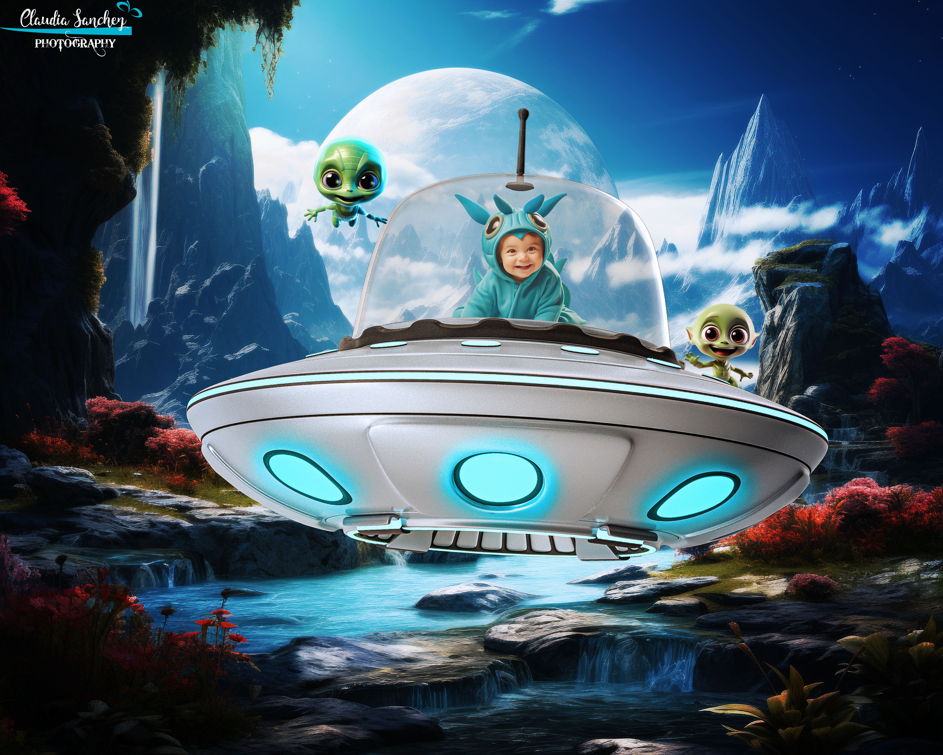 Four Alien Digital Backgrounds, UFO Backdrop, Abduction Background ...