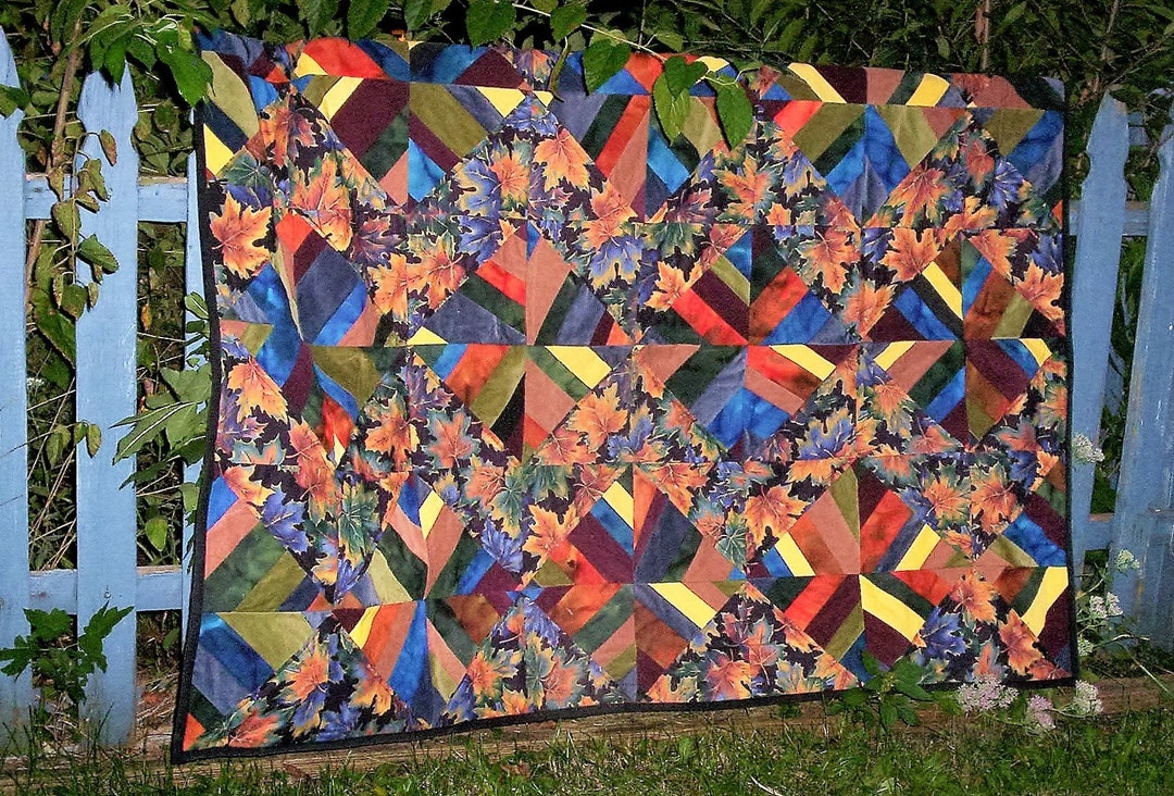 Quilted Lap Blanket: Falling Leaves Cotton Throw, Striped Back - Etsy