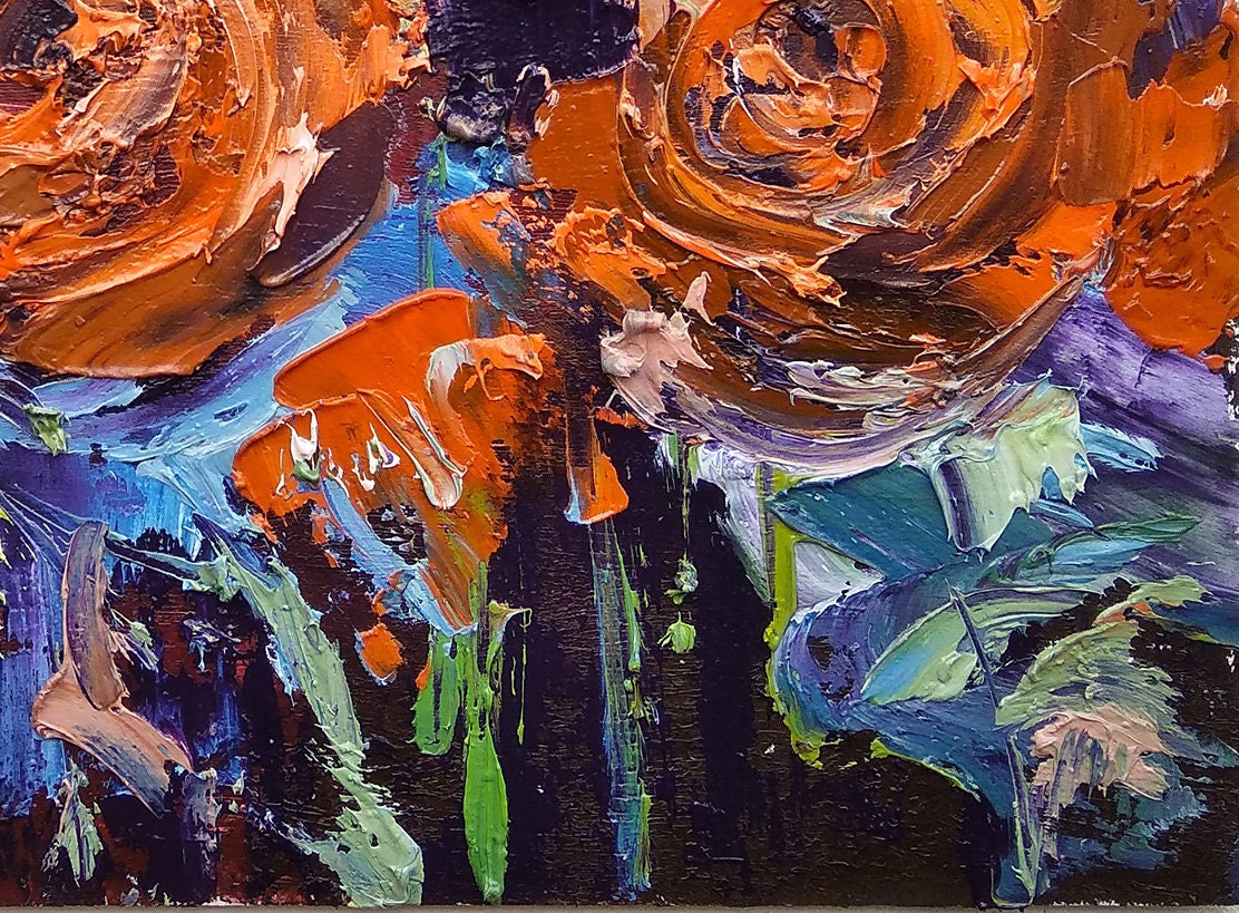 Abstract Flowers Original art Orange roses Painting on | Etsy