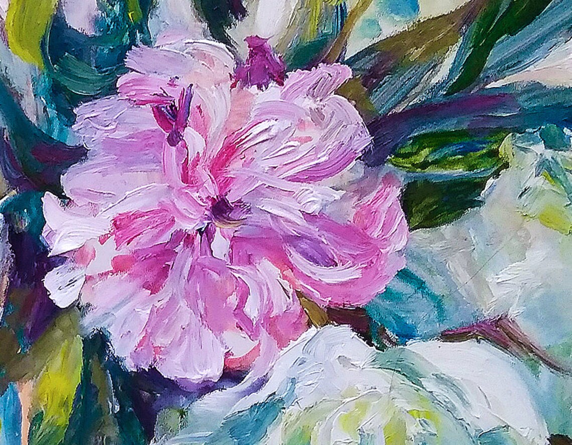 Peonies Oil painting Original art Abstraction Bouquet of | Etsy