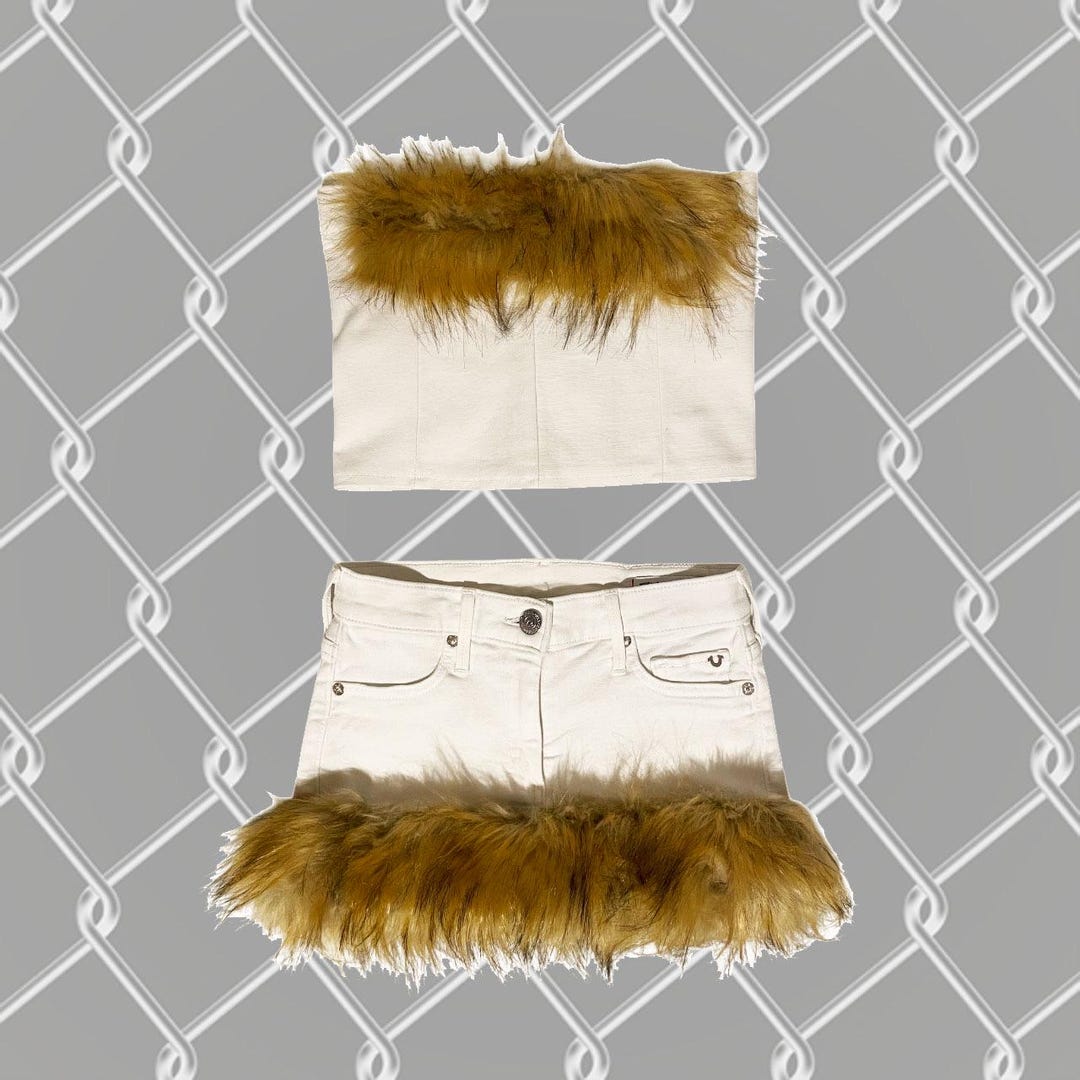 True Religion Cream White Denim Mini Skirt and Corset Top Co Ord Set ...