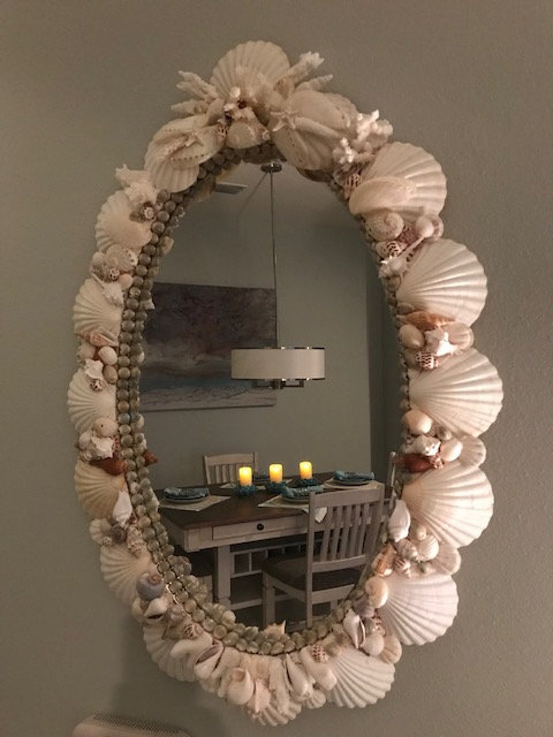 All White Oval Custom Seashell Mirror - Etsy