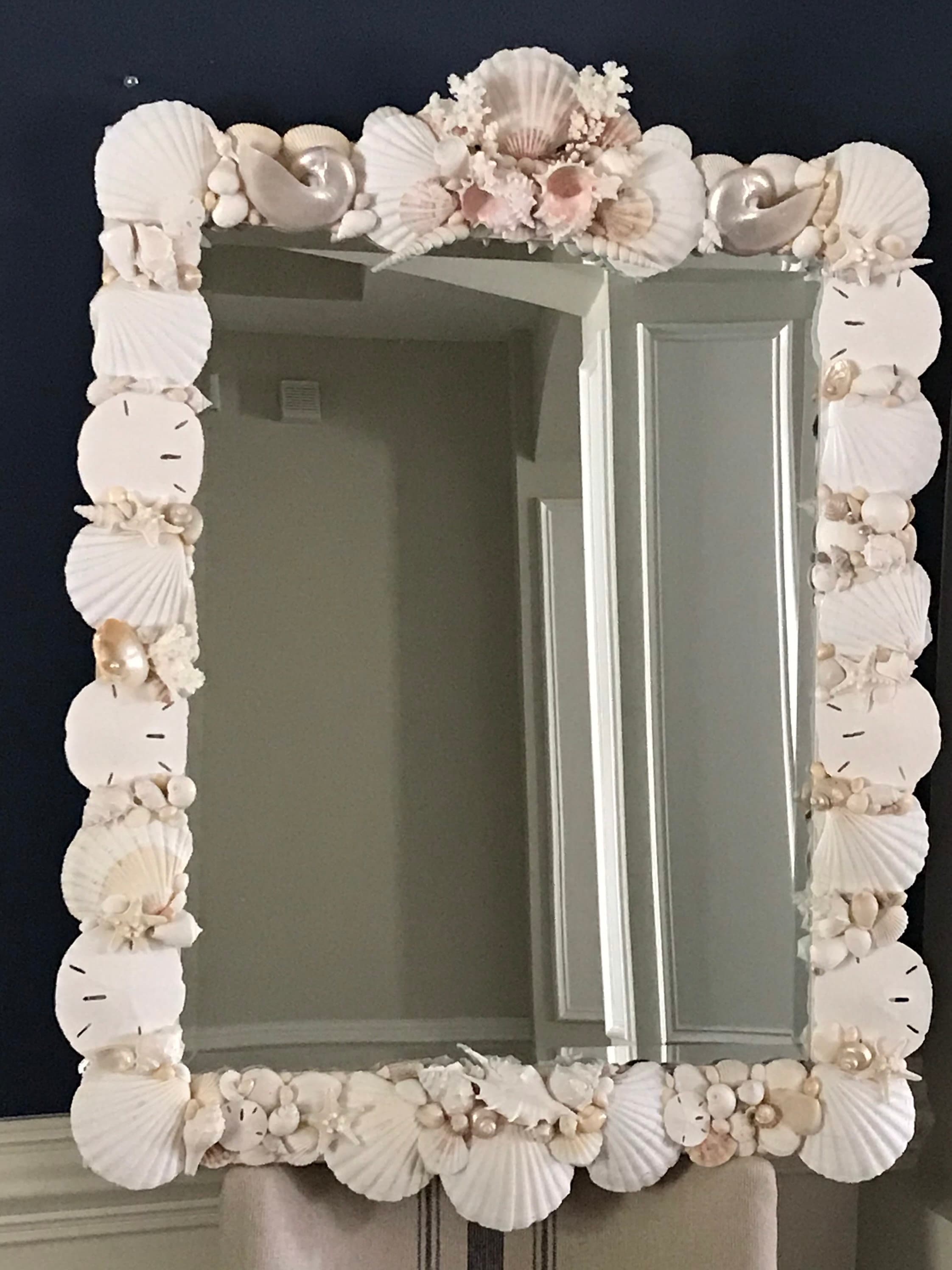 Custom Coral and Pearlized Nautilus Sea Shell Mirror With Top and ...