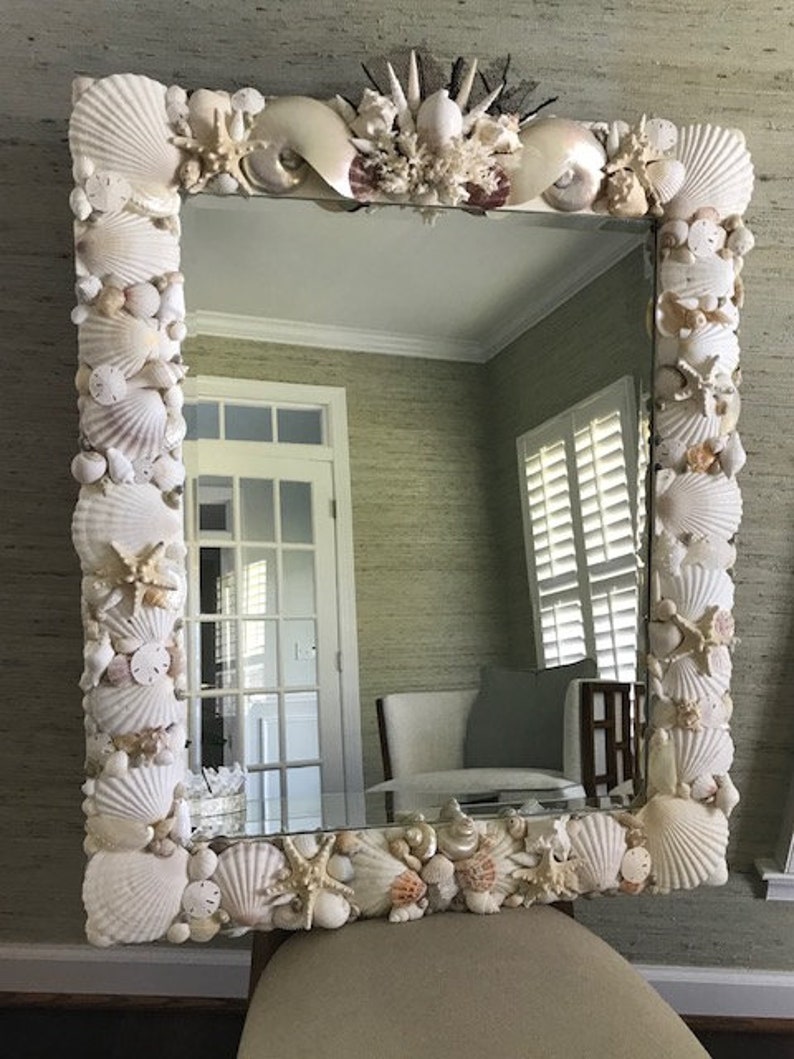 Pearlized Nautilus and Coral Custom Sea Shell Mirror | Etsy