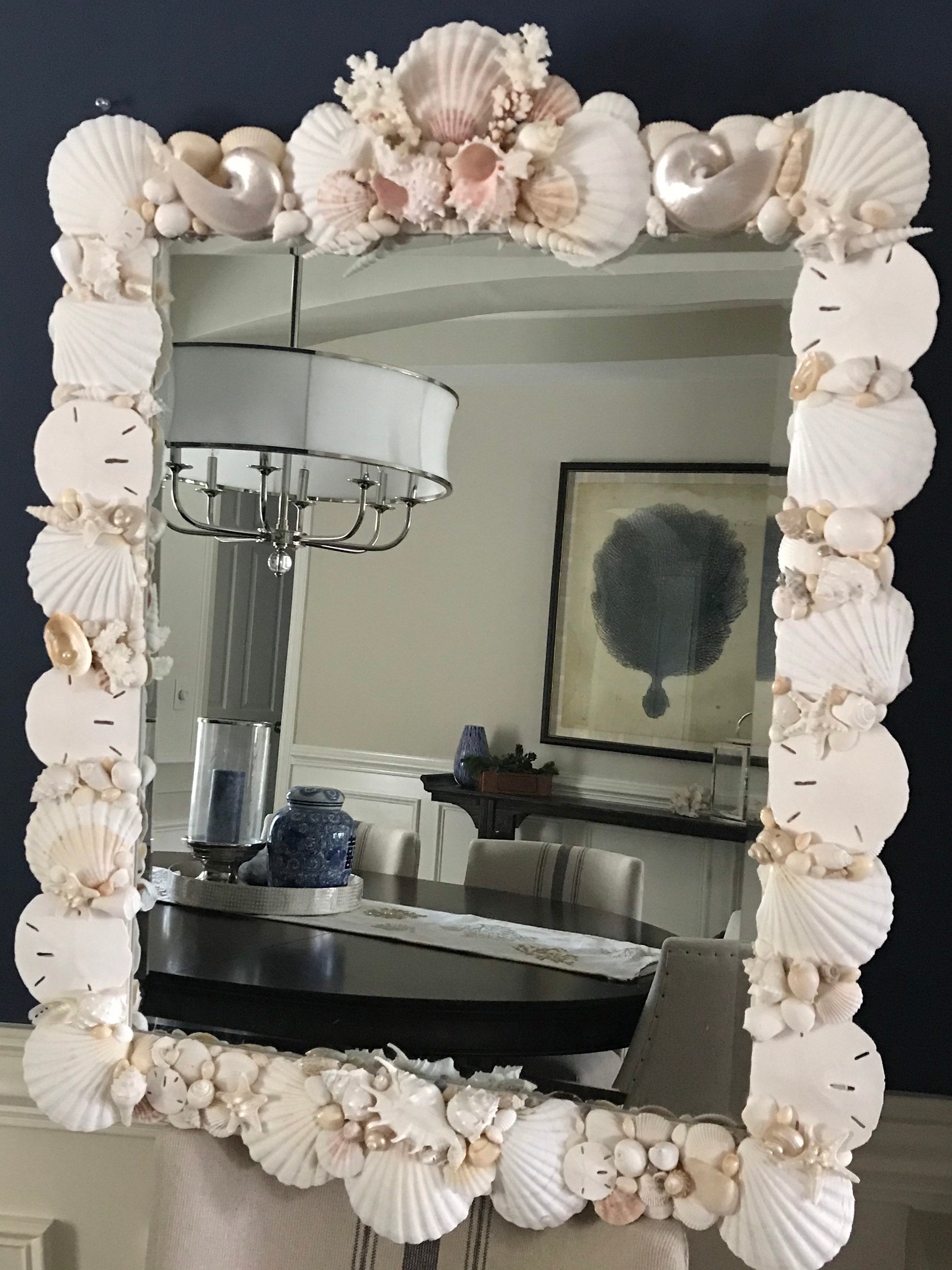 Custom Coral and Pearlized Nautilus Sea Shell Mirror With Top and ...
