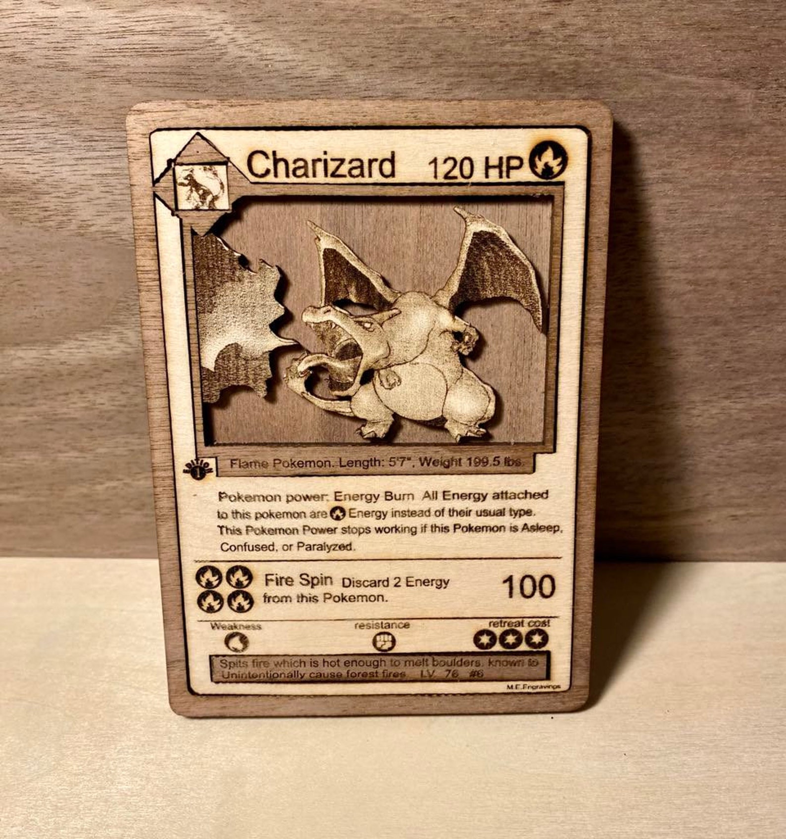 Charizard 3D Wooden Pokemon Card | Handcrafted Gift | Laser Engraved ...