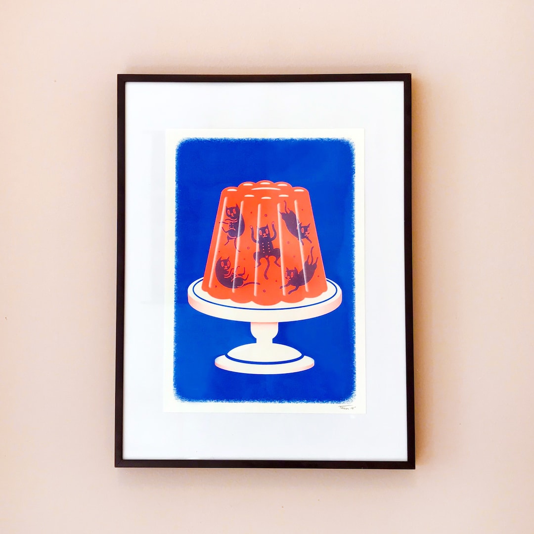 Jell-o Cats Risograph Print - Neon Orange and Blue - Etsy