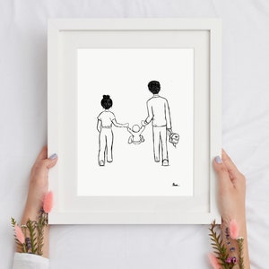 Digital Download, Family Portrait Print, Line Art Minimalist, Family of ...