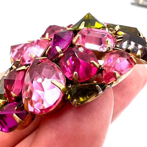 SCHREINER Pink and Green Inverted Crystal Brooch and … - Gem