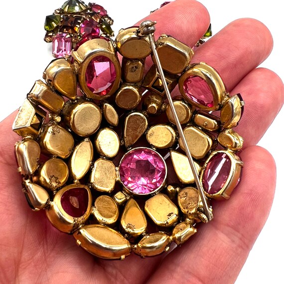 SCHREINER Pink and Green Inverted Crystal Brooch and … - Gem