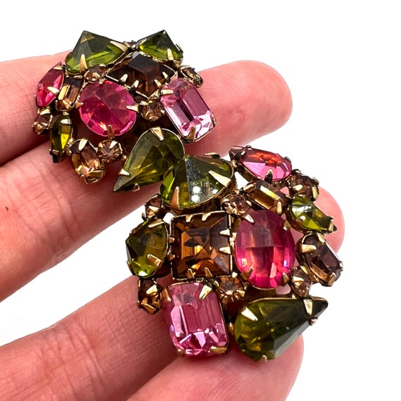 SCHREINER Pink and Green Inverted Crystal Brooch and … - Gem