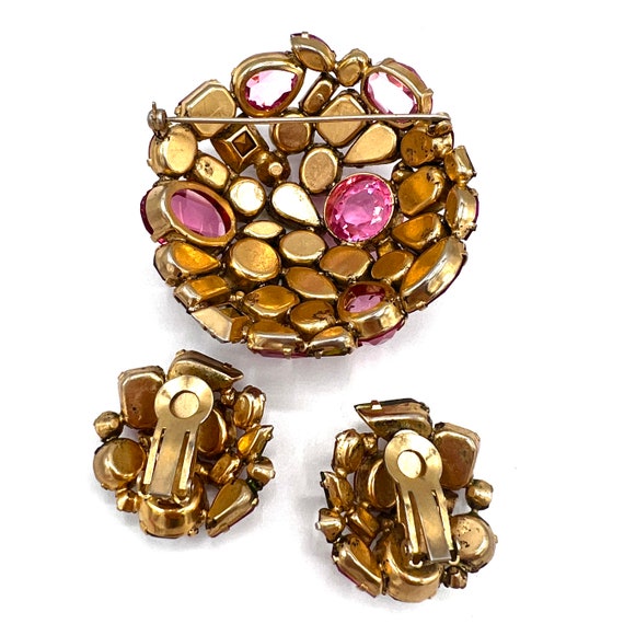 SCHREINER Pink and Green Inverted Crystal Brooch and … - Gem