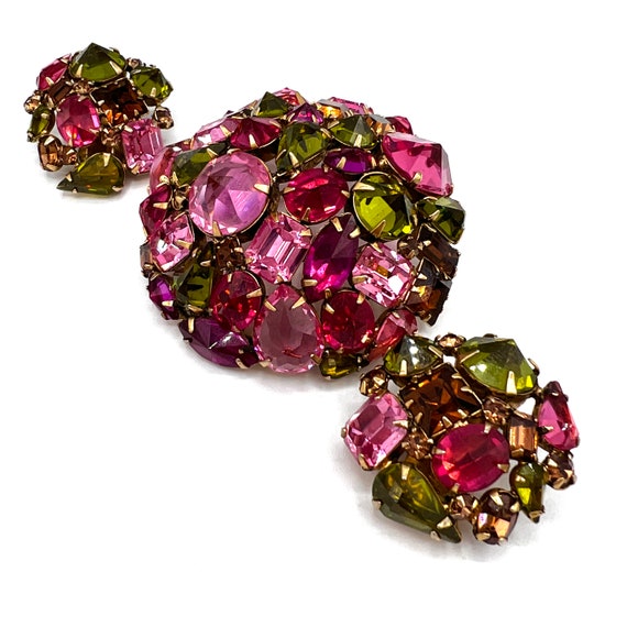 SCHREINER Pink and Green Inverted Crystal Brooch and … - Gem