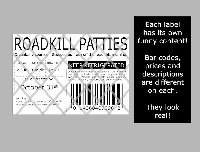 Meat Labels Halloween Pranks Fake Food Labels Funny Food - Etsy